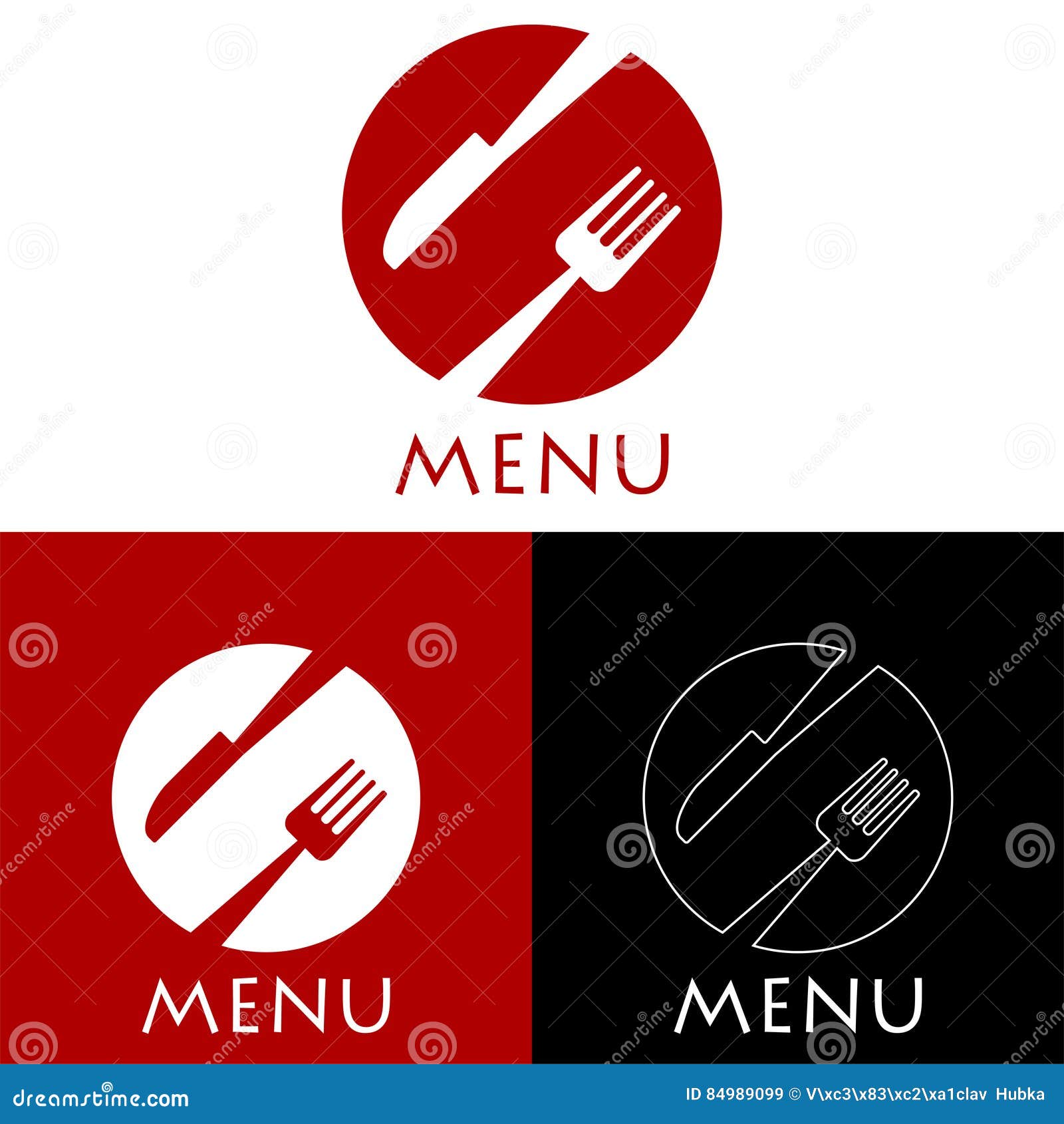 Menu logo in three variant stock illustration. Illustration of cook ...