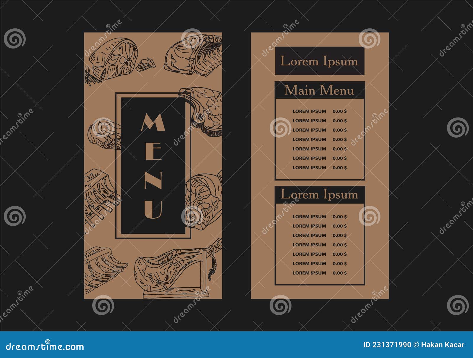 Menu Meat Restaurant Design Template Stock Vector - Illustration of ...