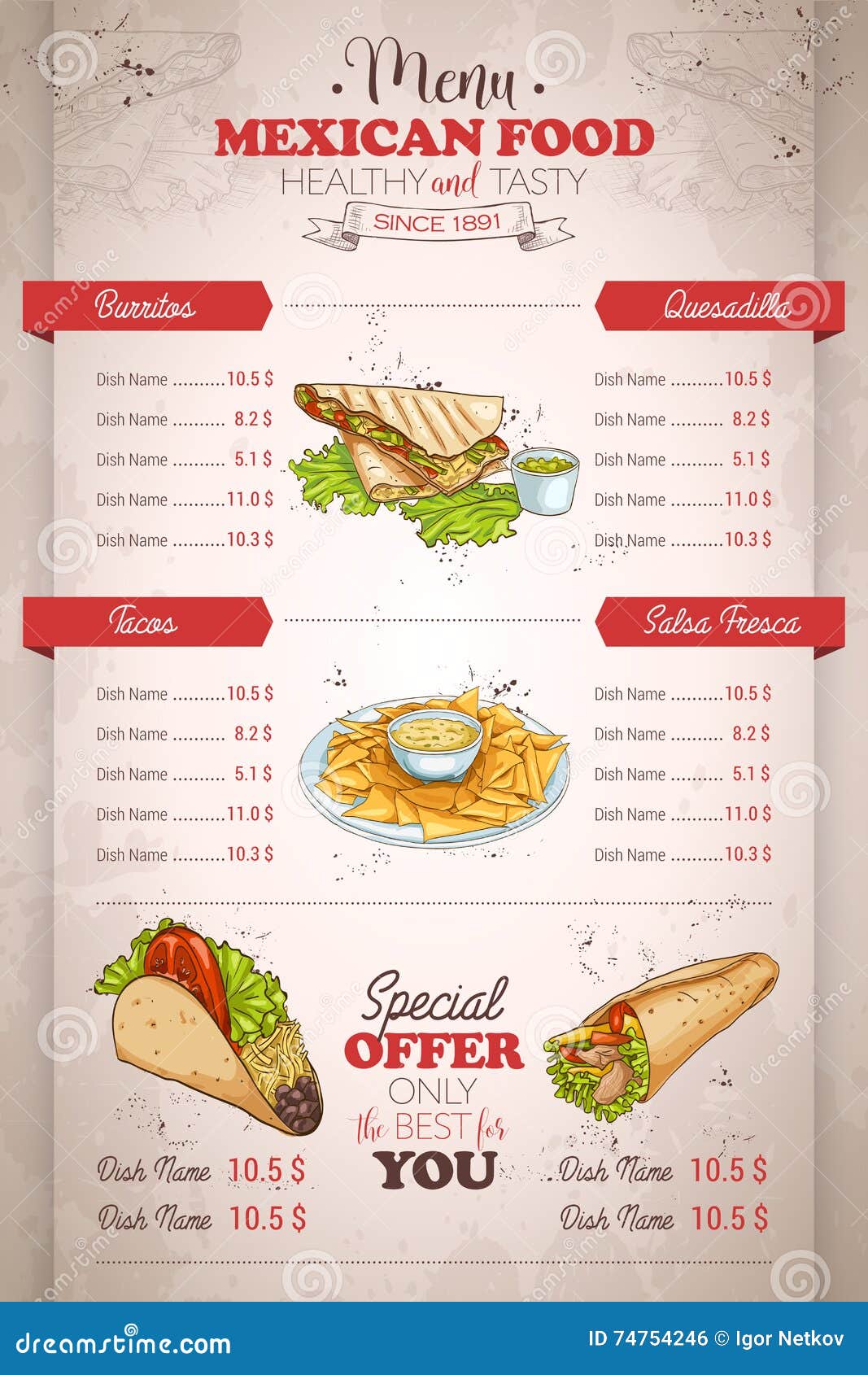 Menu Mexicain De Dessin De Nourriture De Couleur Verticale Illustration ...