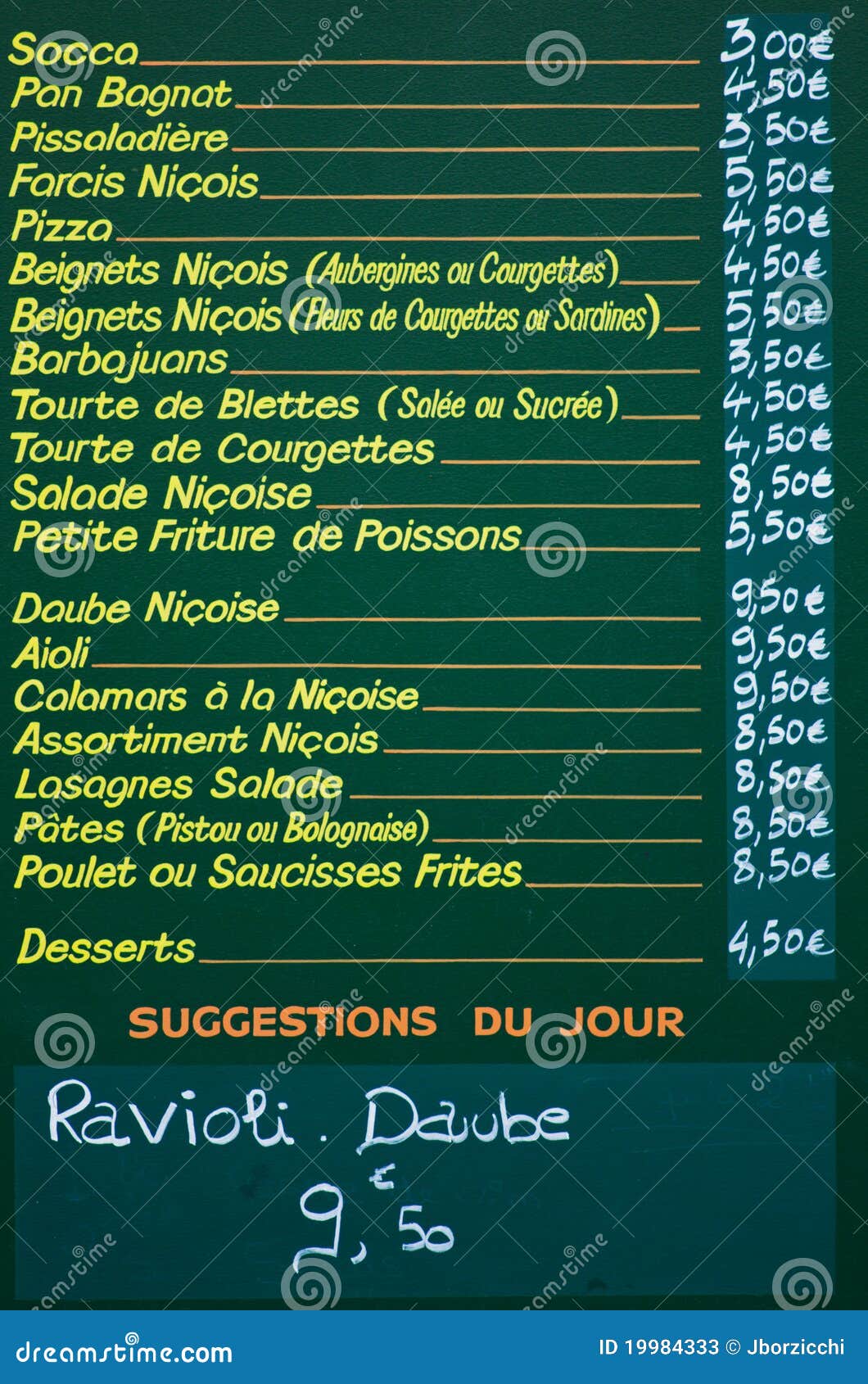 Menu, Nizza, Francia immagine stock. Immagine di informazione - 19984333