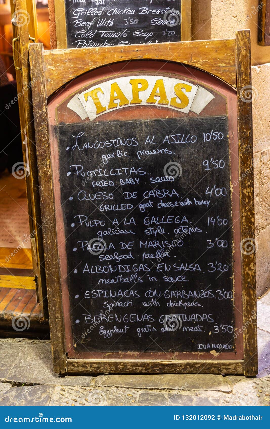 Menu Outside of a Tapas Bar in Seville, Spain Stock Photo - Image of ...
