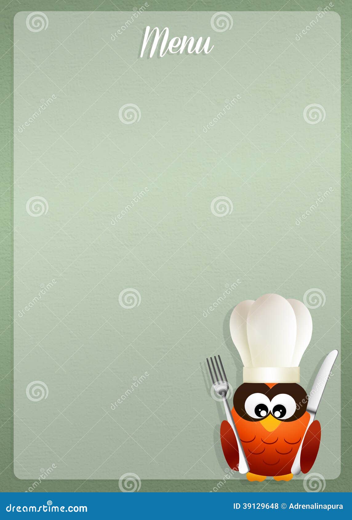 Menu with owl chef stock illustration. Illustration of fast - 39129648
