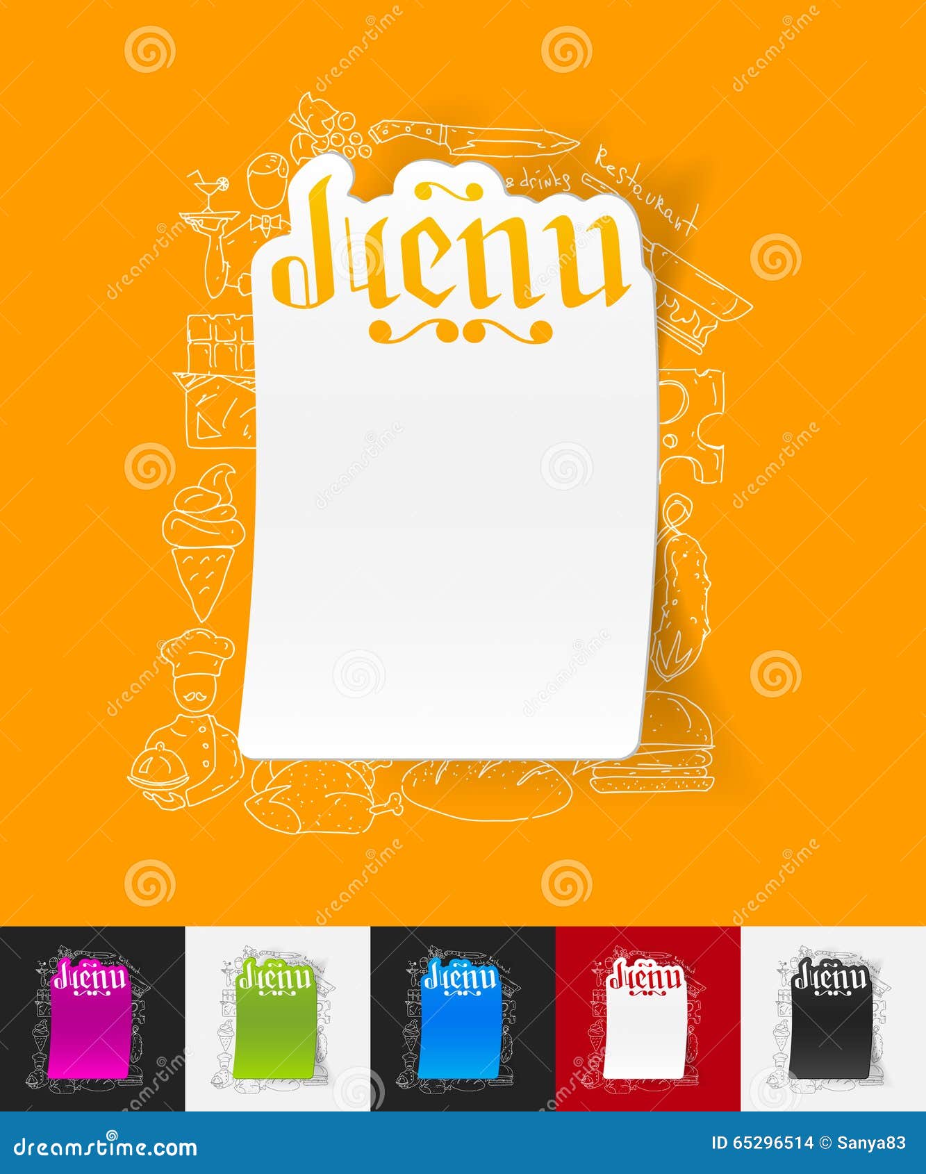 Menu Paper Sticker with Hand Drawn Elements Stock Vector - Illustration ...