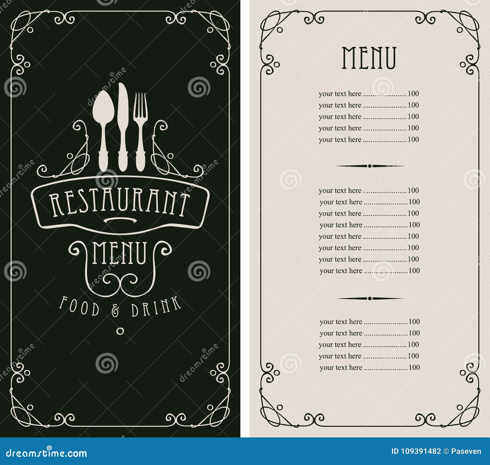 Menu Per Il Ristorante Con Il Listino Prezzi E Le Posate Illustrazione ...