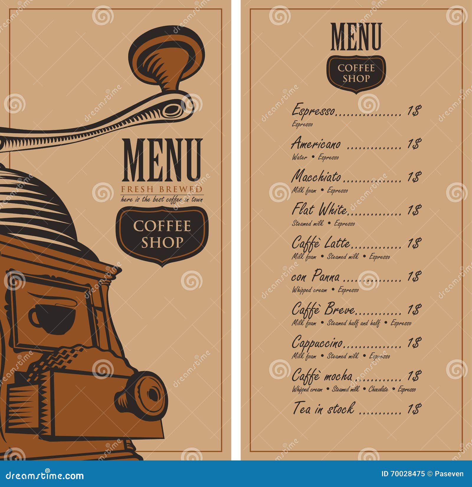 Menu Per Un Negozio Del Caffè Illustrazione Vettoriale - Illustrazione ...