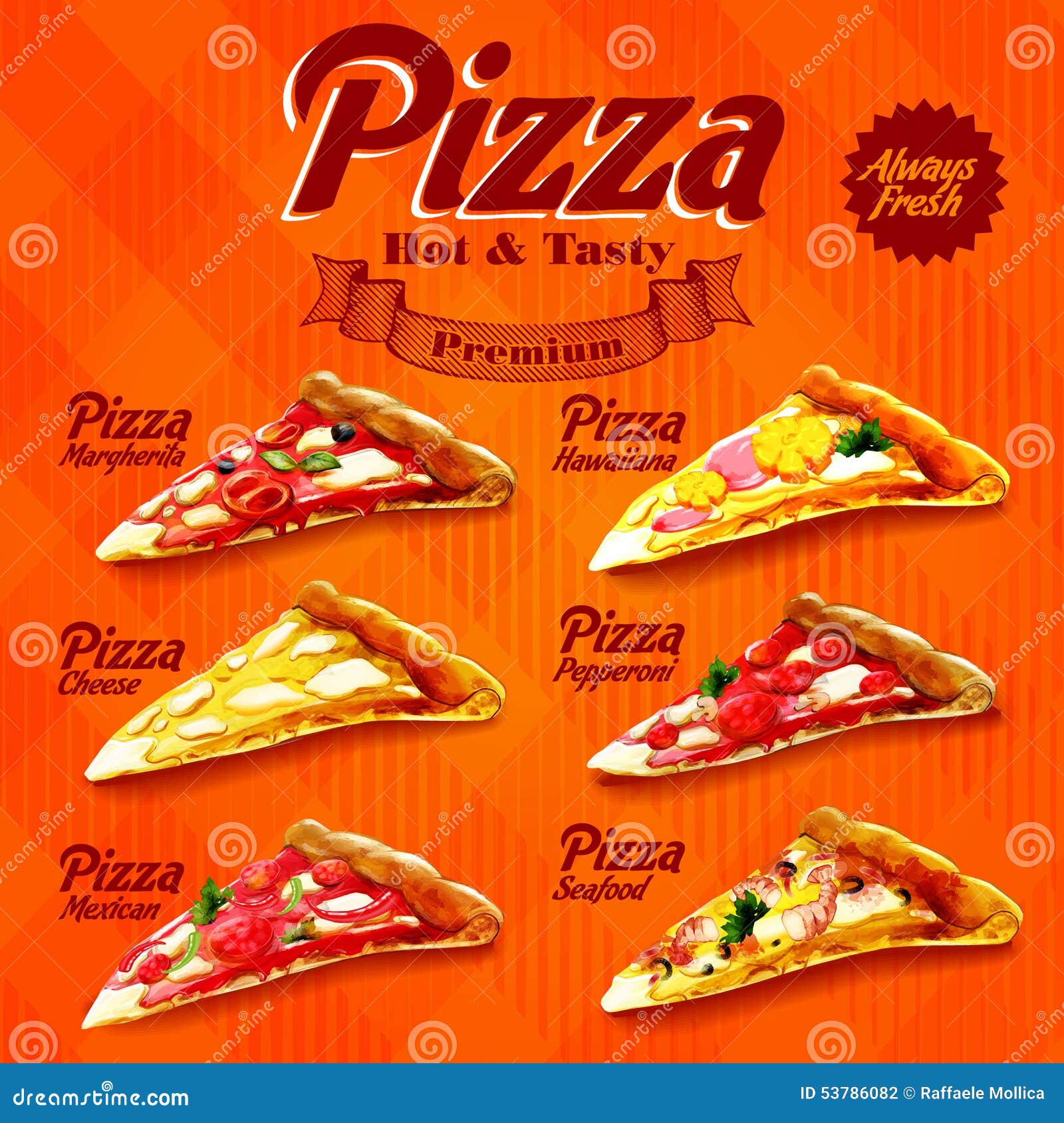 Menu pizza orange stock vector. Illustration of fast - 53786082