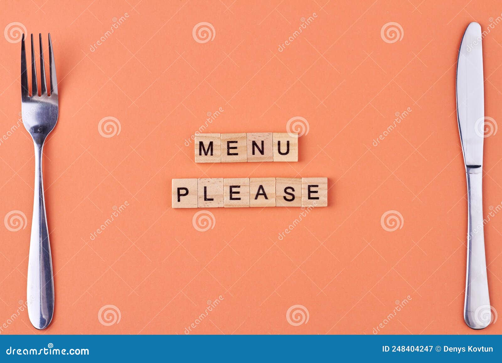 Menu Please Text Written on Wooden Blocks. Fork and Knife on Table ...