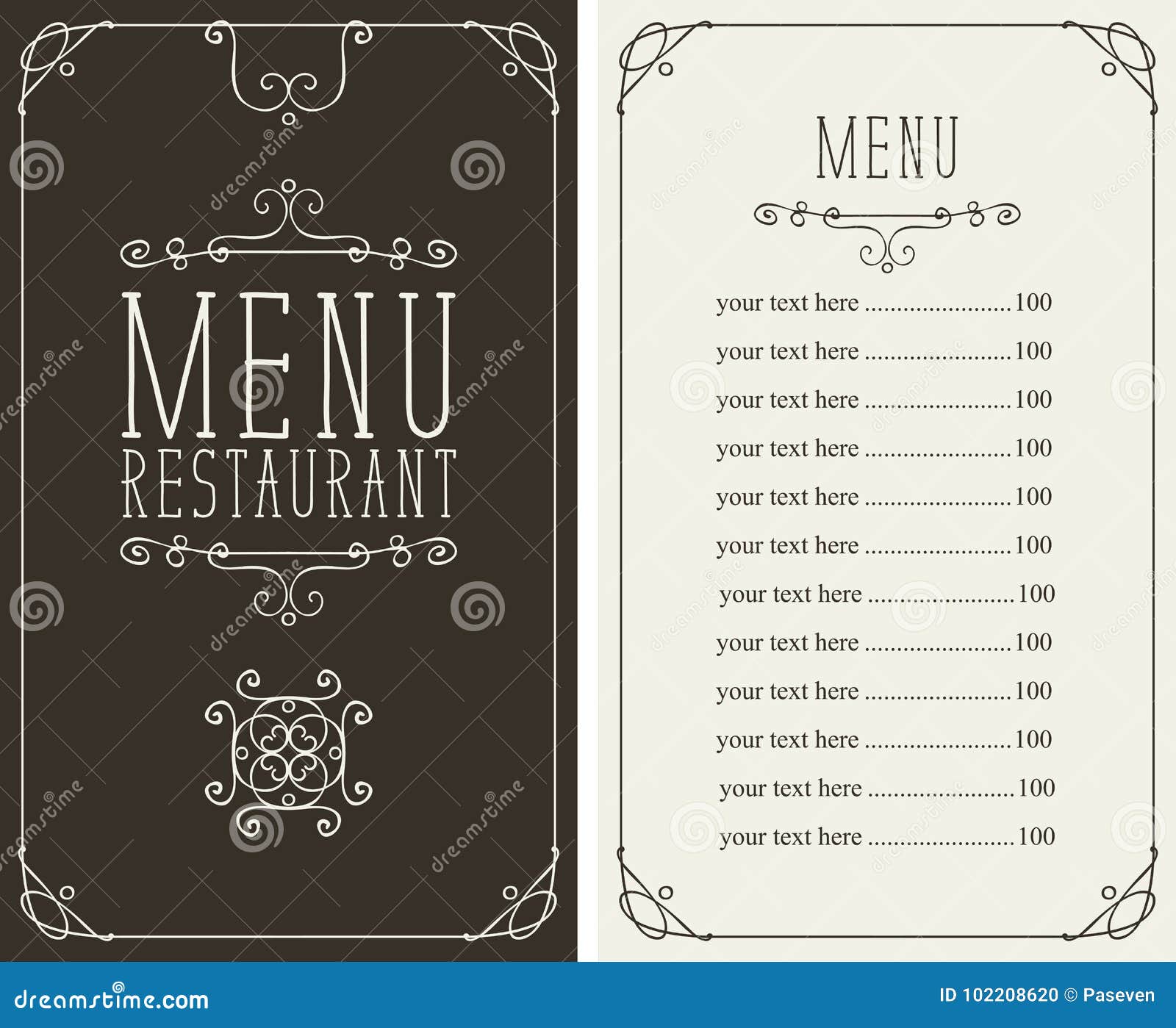 Menu for Restaurant with Curlicues and Price List Stock Vector ...