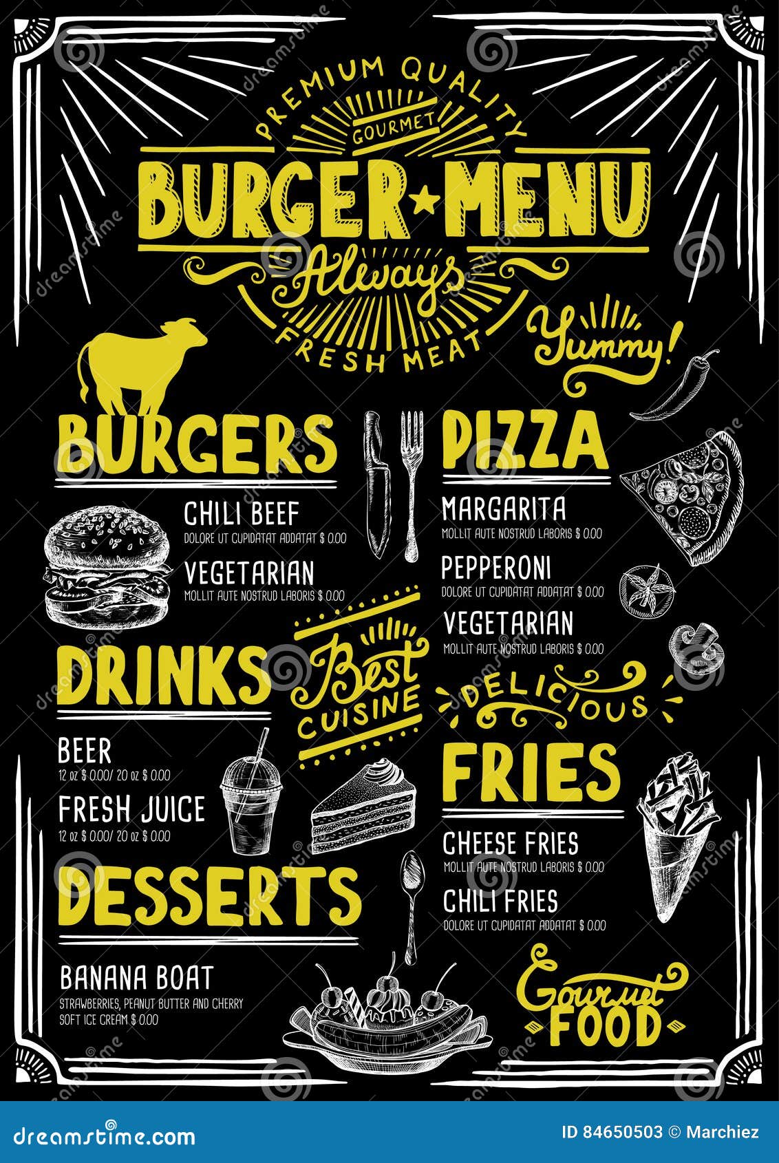 Menu Restaurant, Food Template. Stock Vector - Illustration of layout ...