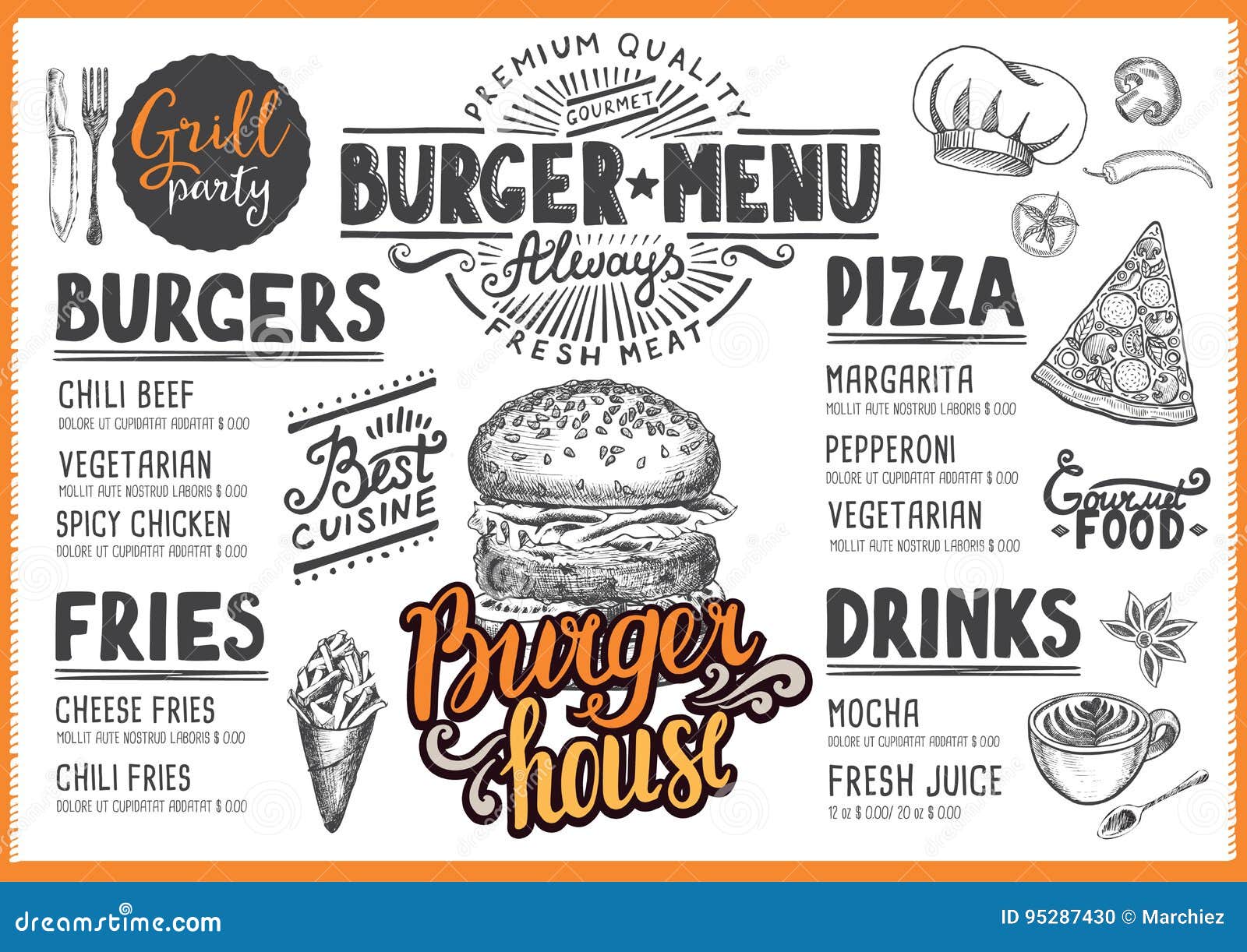 Menu Restaurant, Food Template. Stock Vector - Illustration of flyer ...