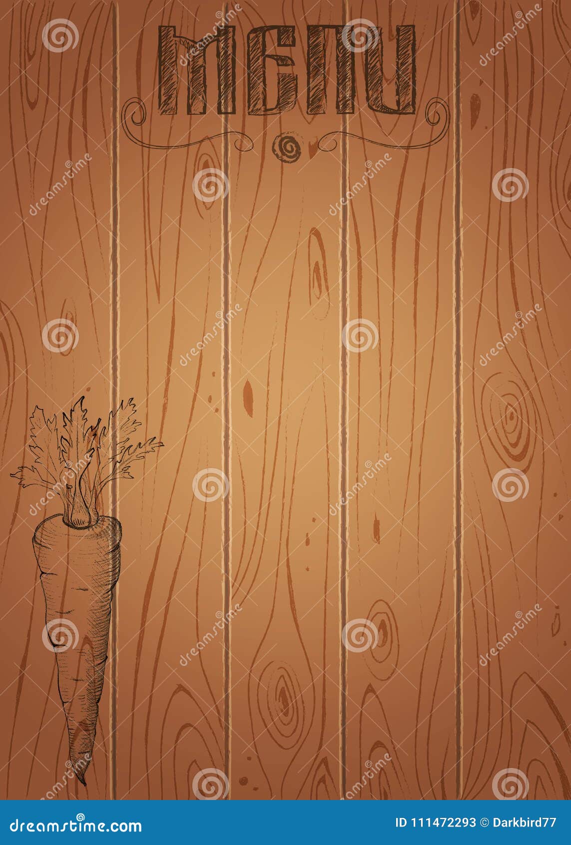 Menu of Restaurant with Hand Drawn Carrot on Wooden Background Stock ...