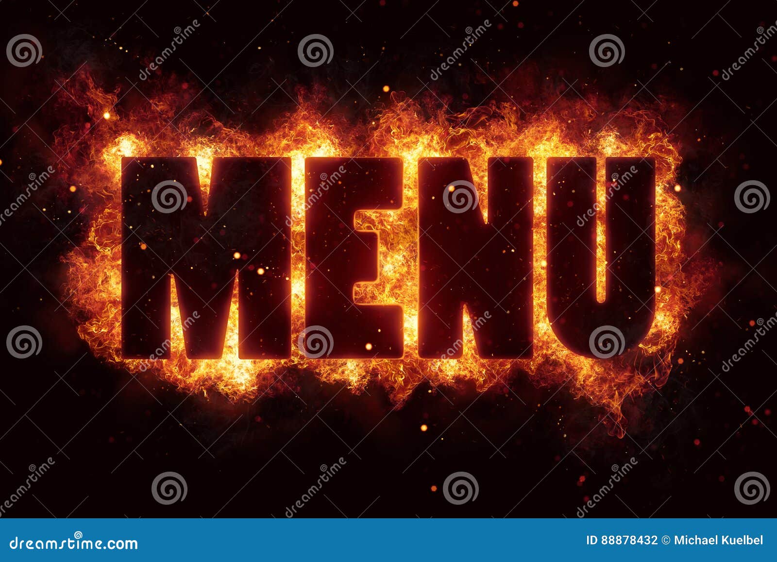Menu Restaurant Hot Grill Party Text on Fire Flames Explosion Stock ...