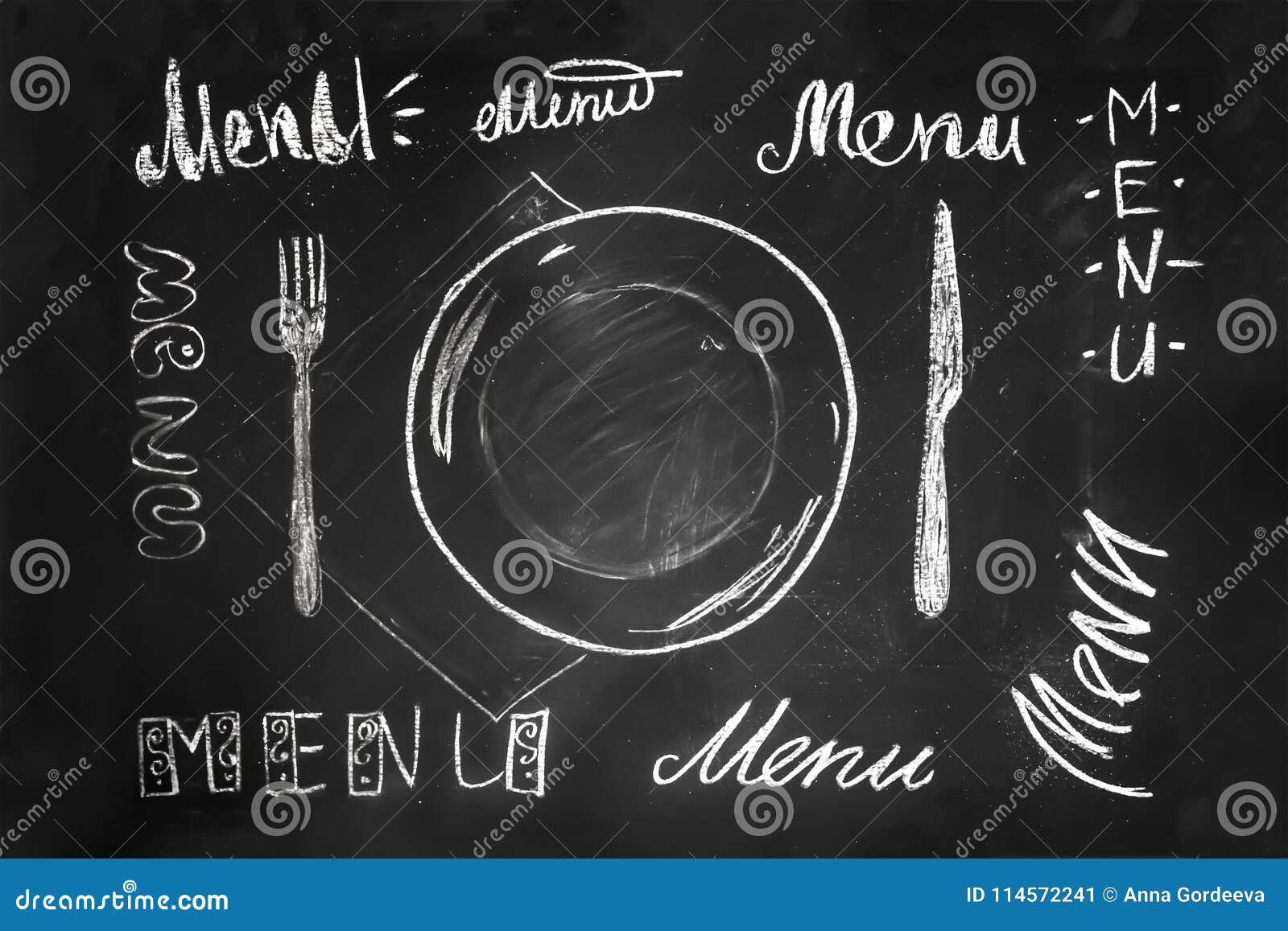 Menu Restaurant Lettering on a Plate with a Fork and a Spoon on the ...