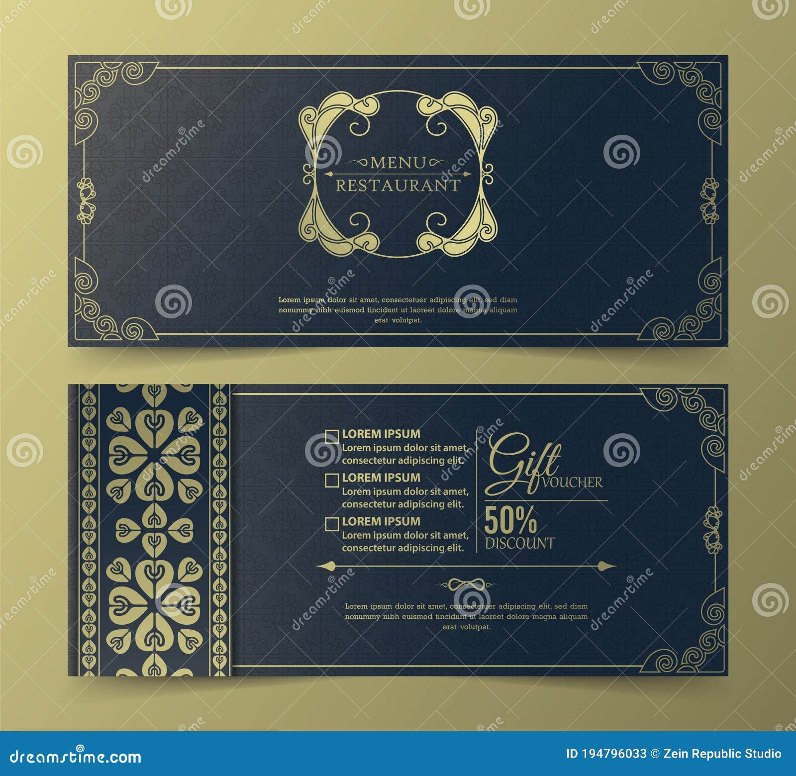 Menu Restaurant Luxury Gift Voucher Design Template Stock Illustration ...