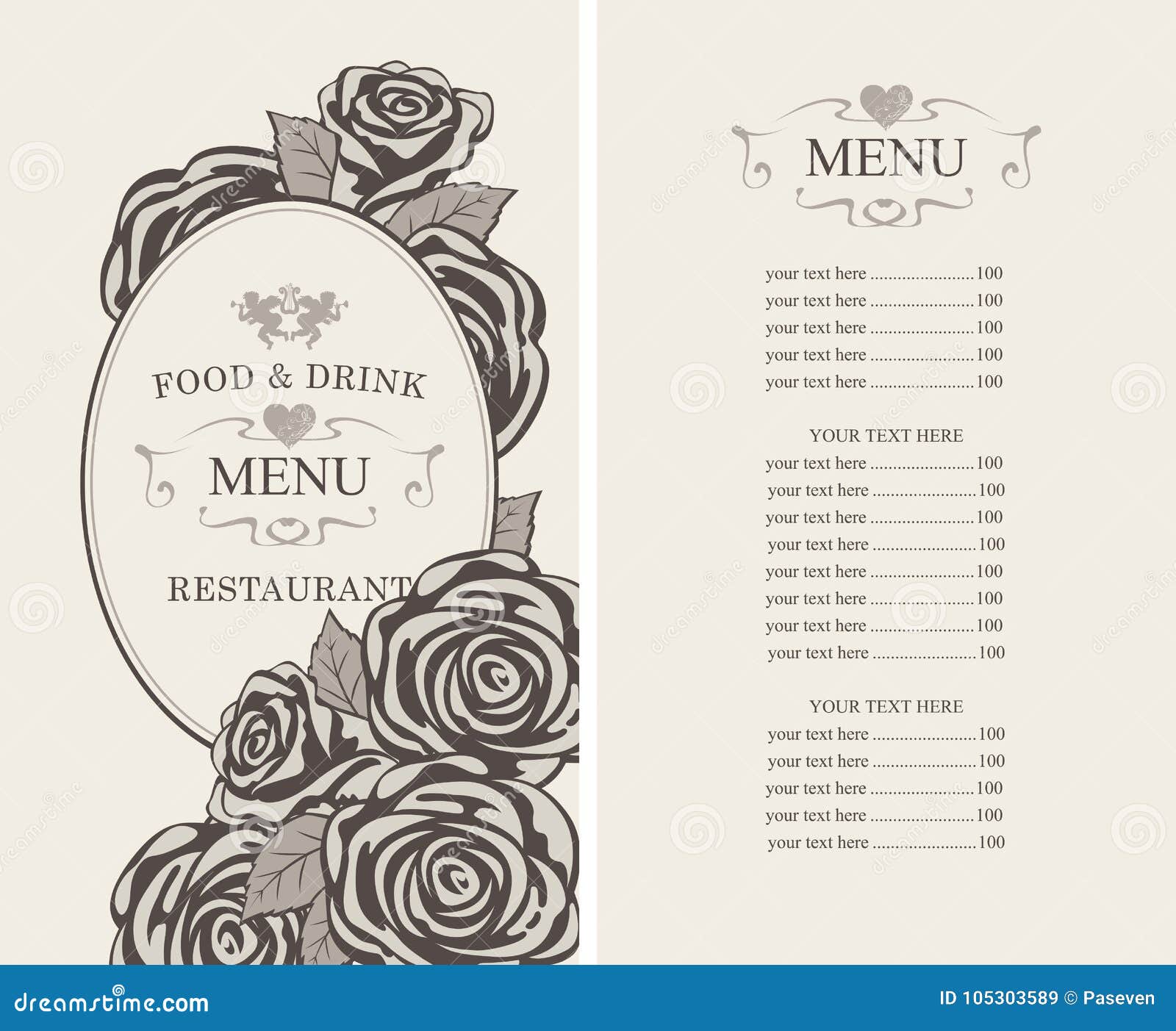 Menu for the Restaurant with Roses in Retro Style Stock Vector ...