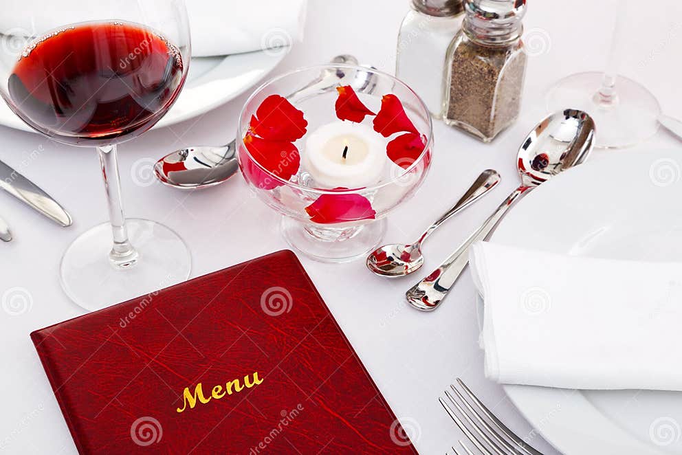 Menu on a restaurant table stock image. Image of candle - 23101317