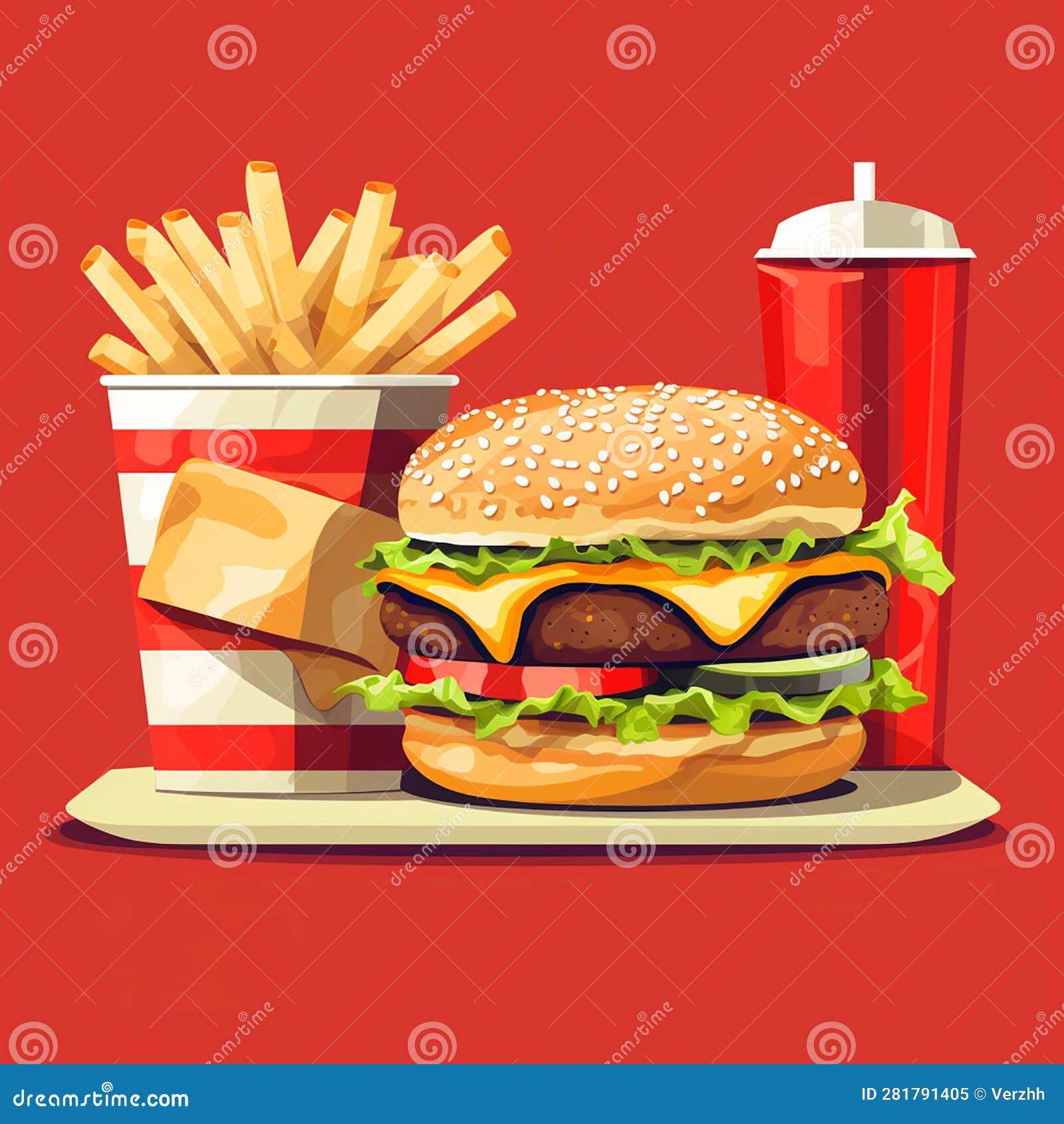 Menu Restauration Rapide Avec Hamburger Frites Et Boisson 2 ...