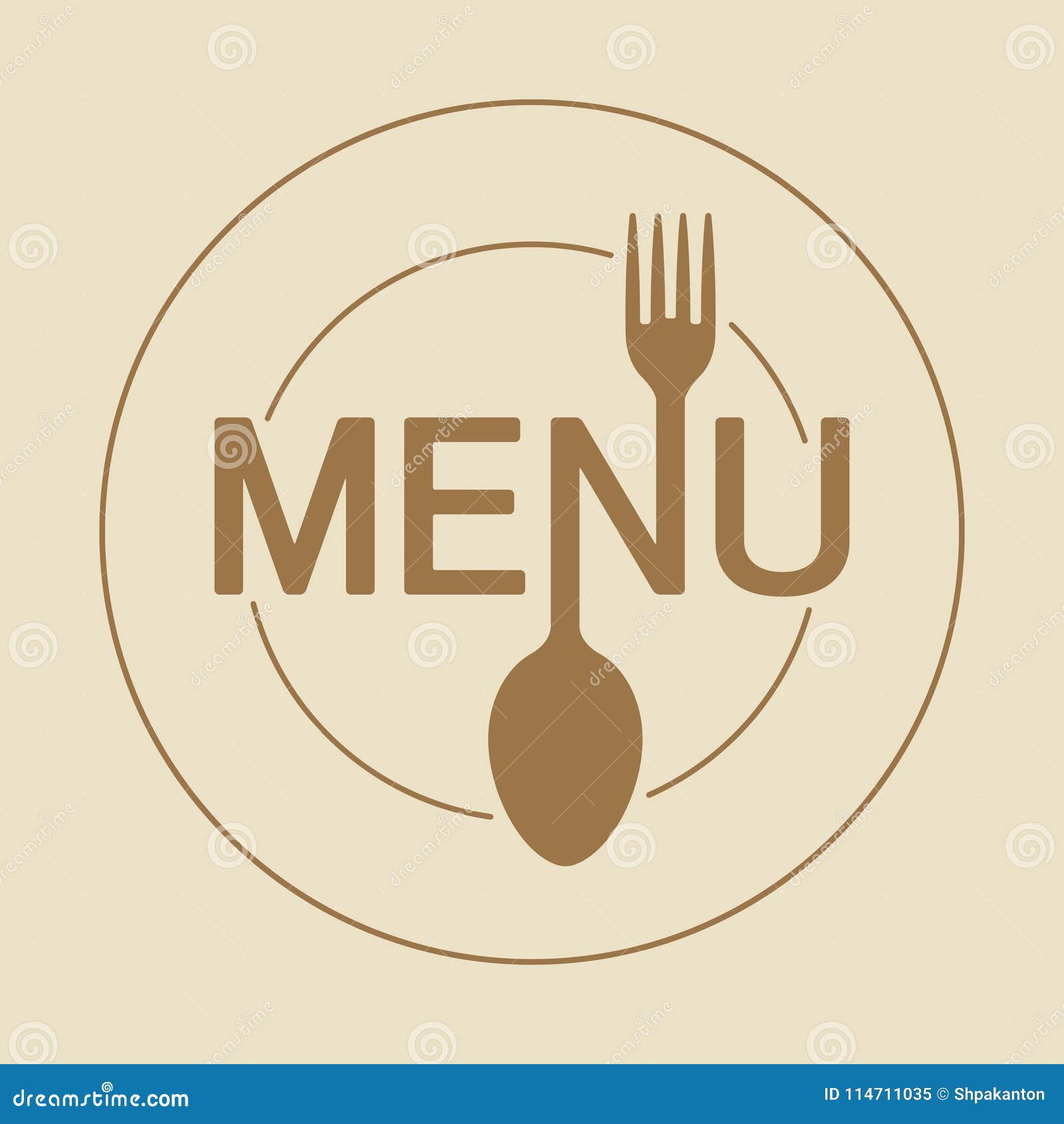 Menu Round Icon with Stylized Shape of Fork and Spoon and Dish I Stock ...