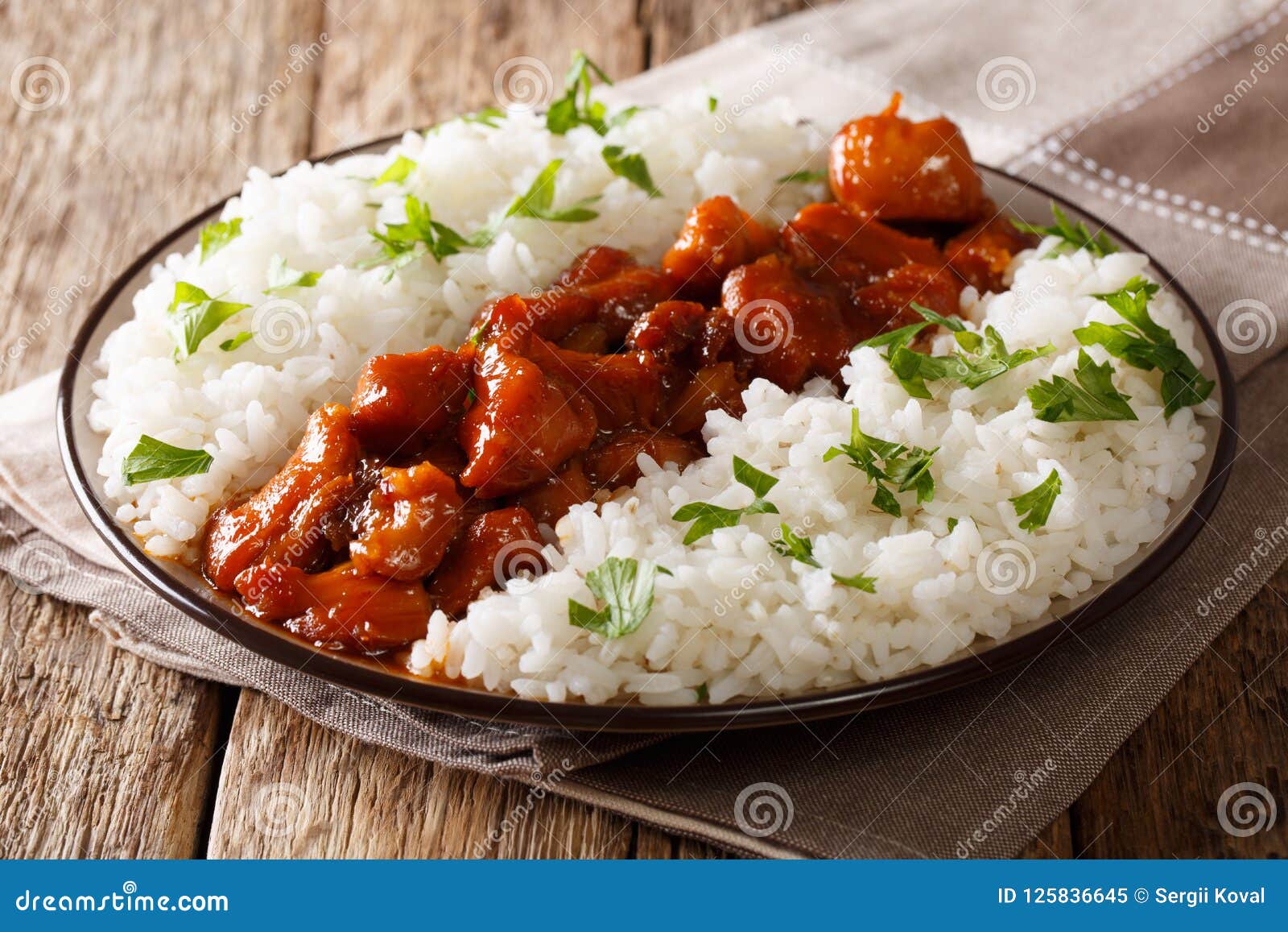 Menu in Rustic Style: Bourbon Chicken in a Sauce with Whiskey, S Stock ...