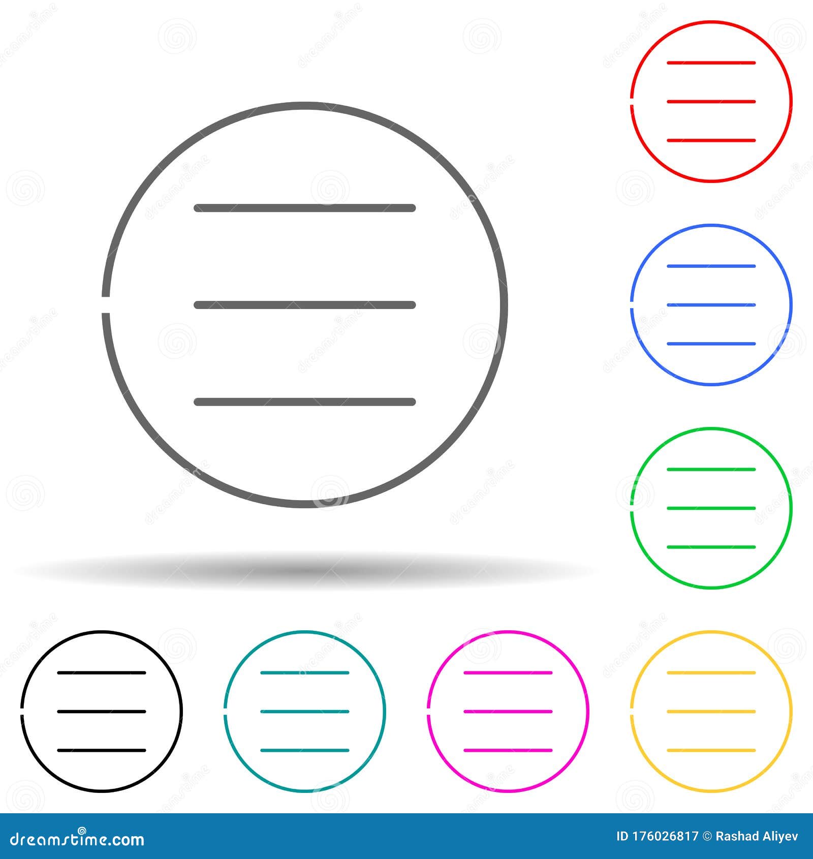 Menu Sign in Circle Multi Color Set Icon. Simple Thin Line, Outline ...