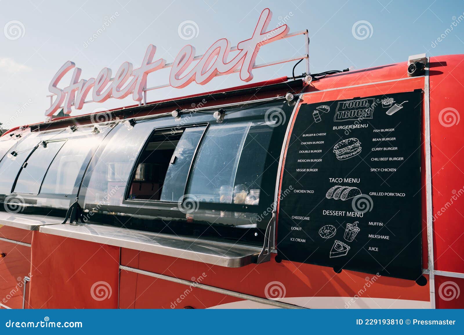 Menu of Snacks and Drinks on Red Food Track Stock Photo - Image of park ...