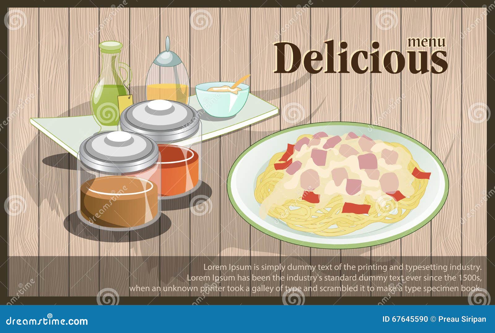 Menu Spaghetti Board with Garnish. Menu Board - Vector Illustration ...