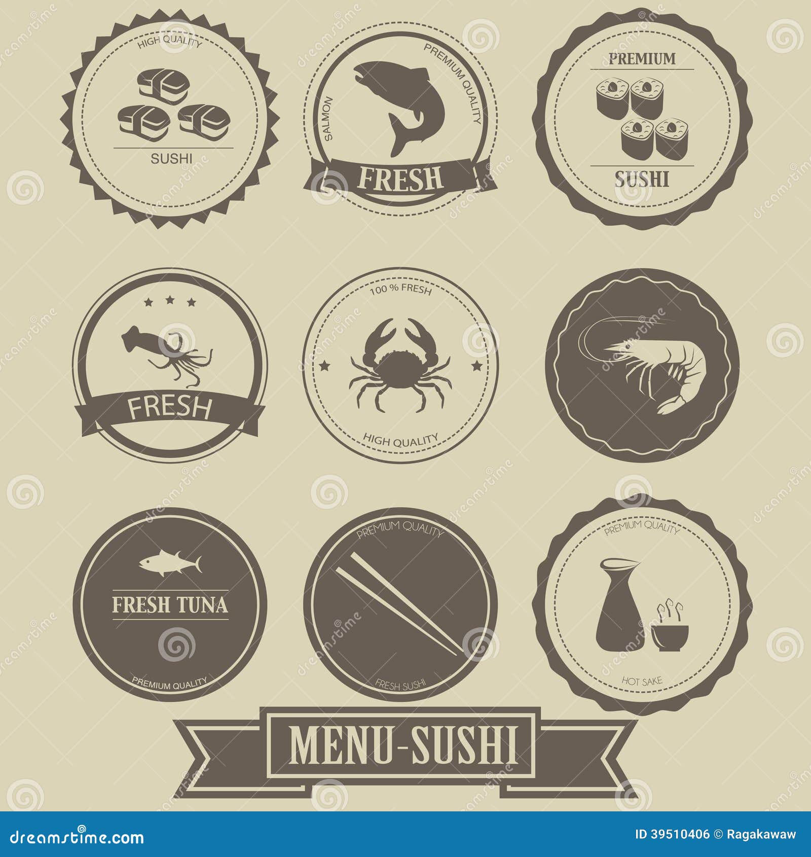 Menu Sushi Label Design stock vector. Illustration of cafe - 39510406