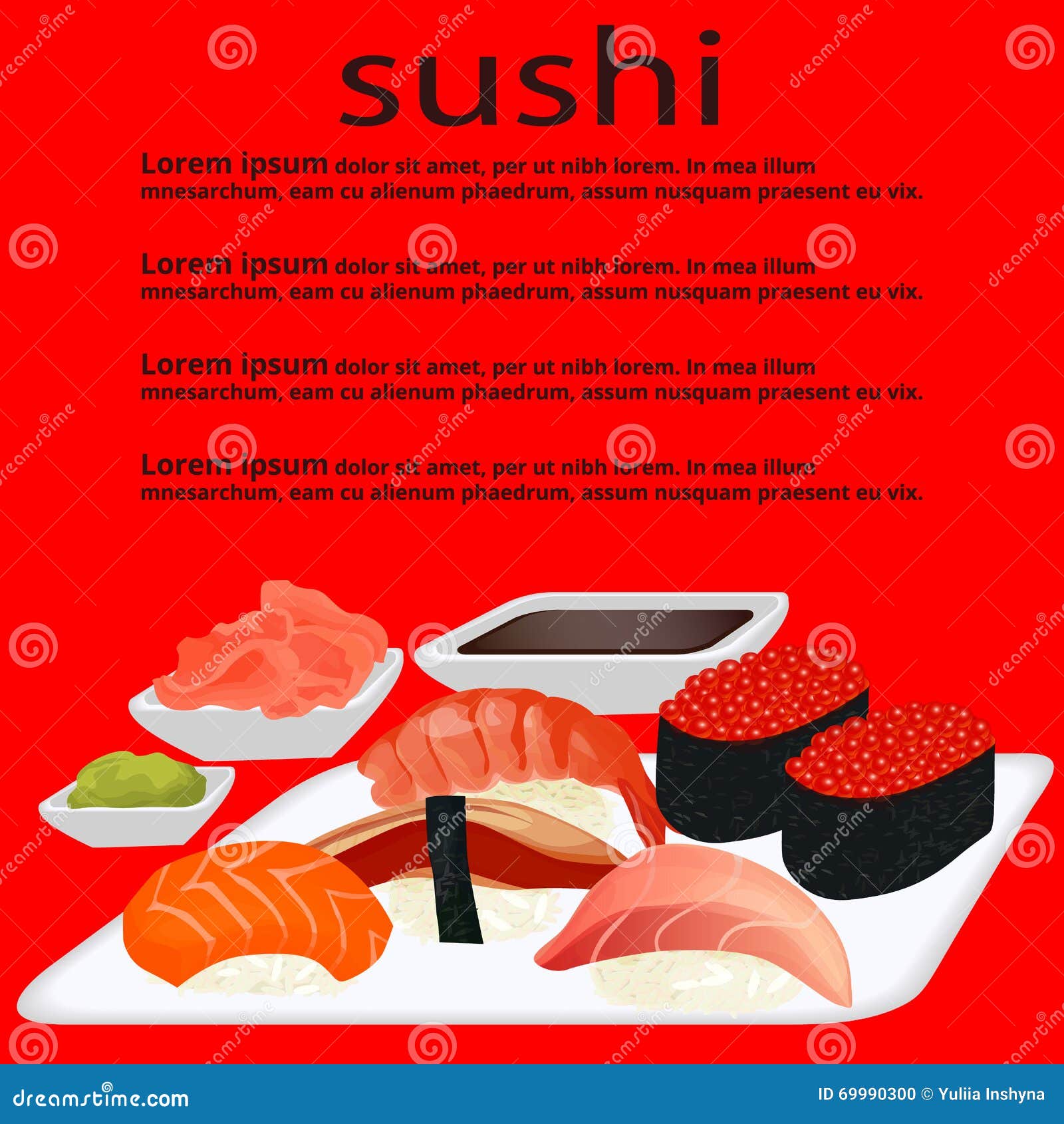 Menu Sushi on the Red Background Stock Vector - Illustration of banner ...
