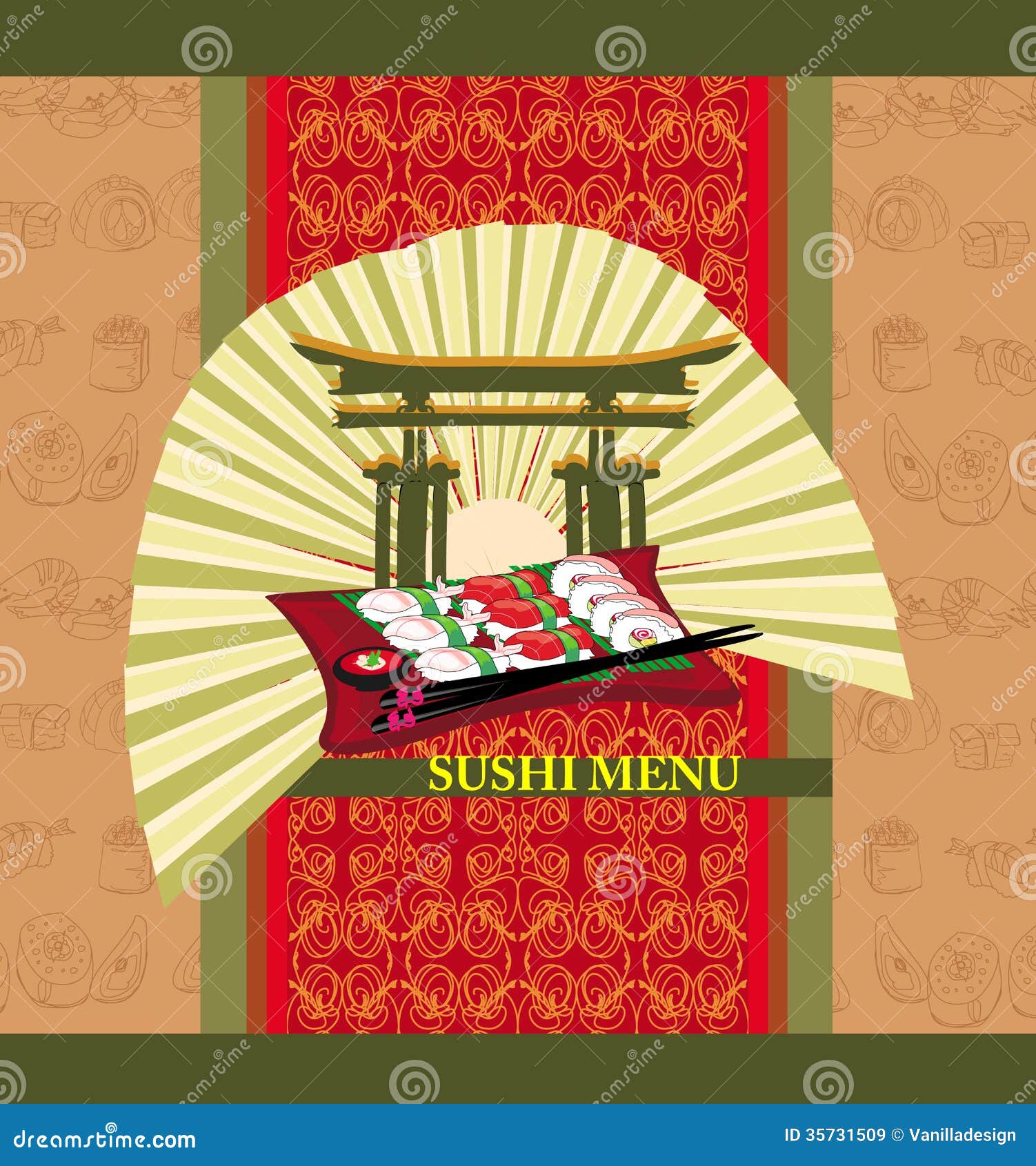 Menu for Sushi - Template Design Stock Vector - Illustration of flower ...