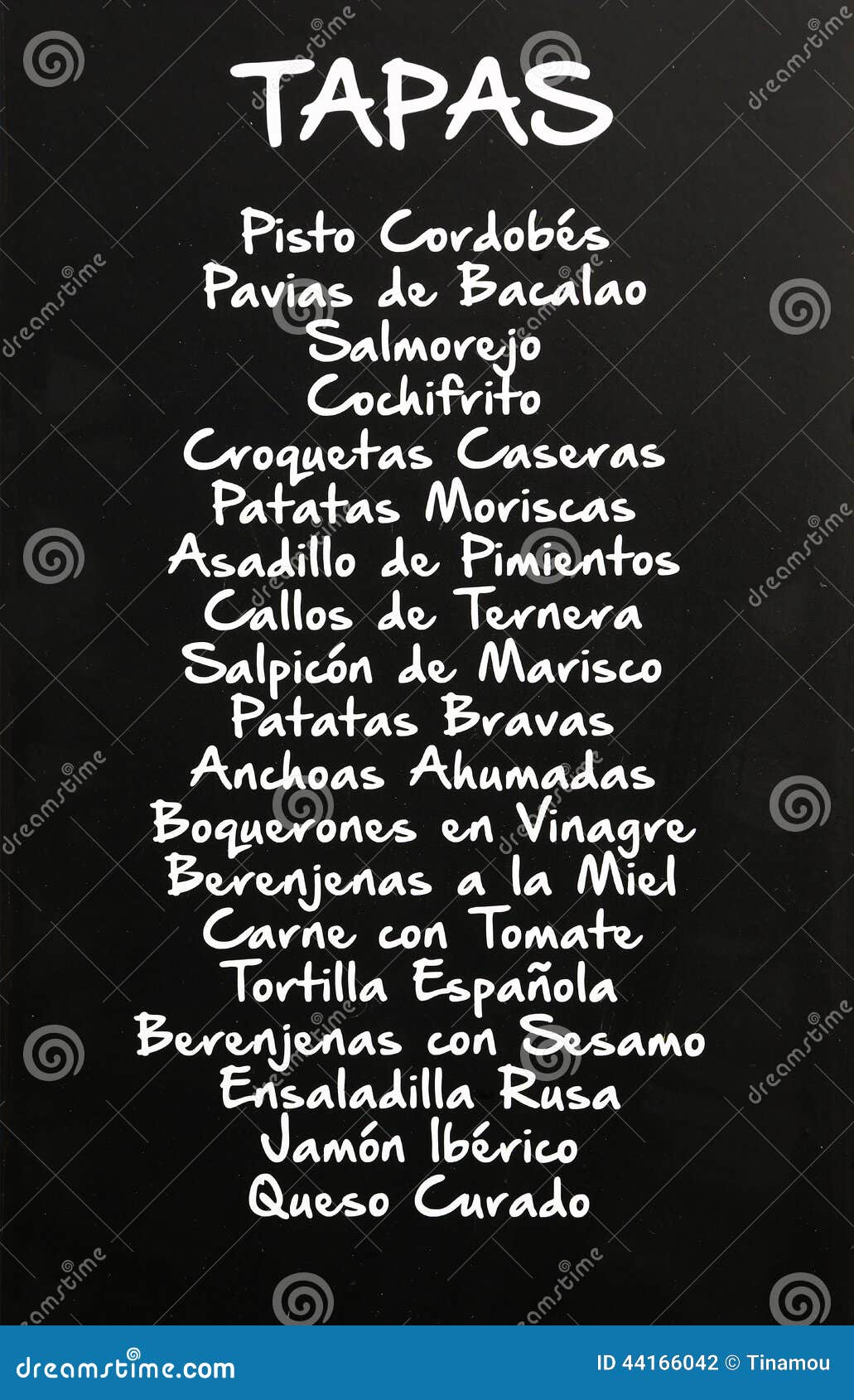 Spanish Tapas Menu