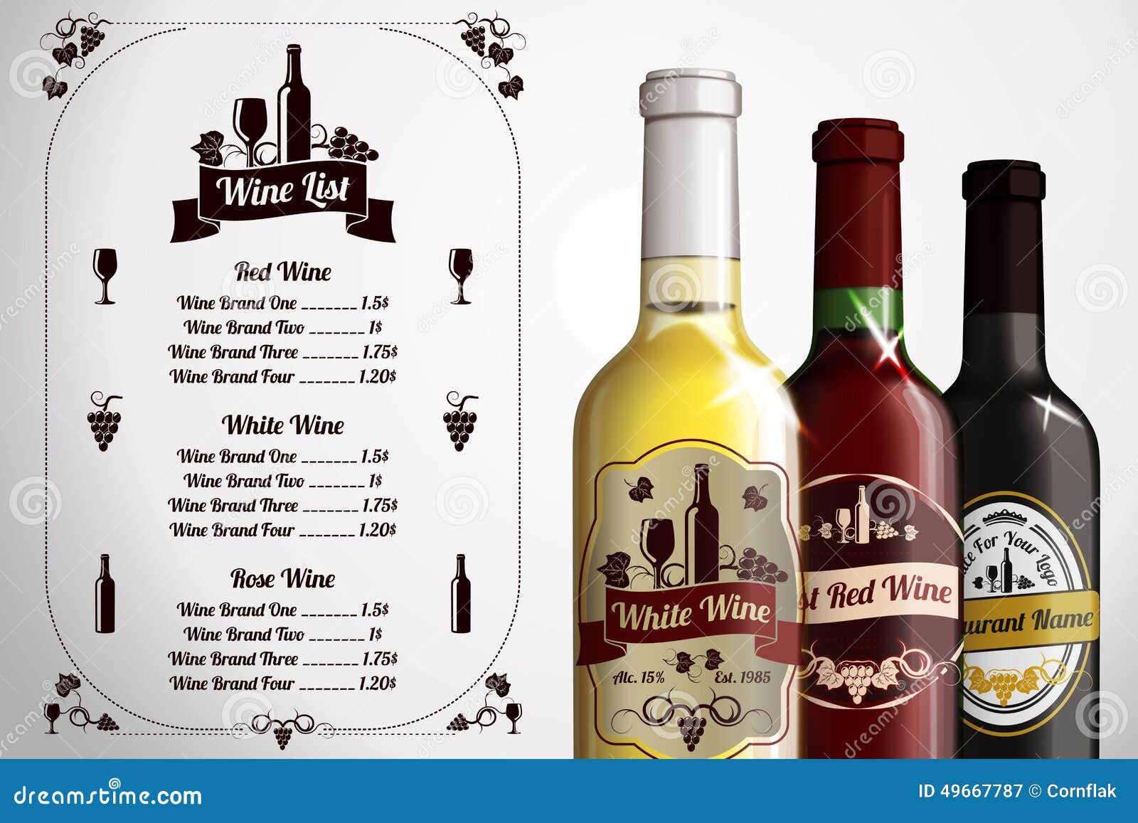 Menu Template - for Alcohol with Three Realistic Stock Vector ...