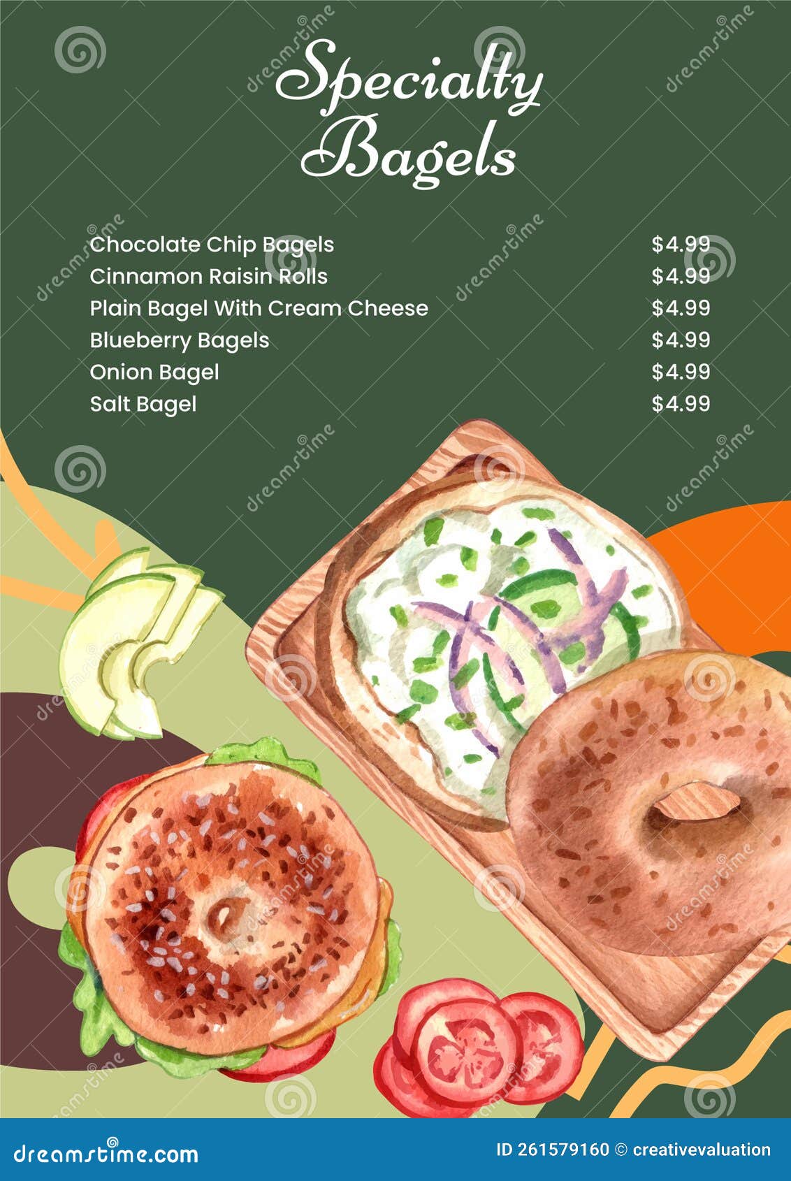 Menu Template with Bagel Day Concept,watercolor Style Stock ...