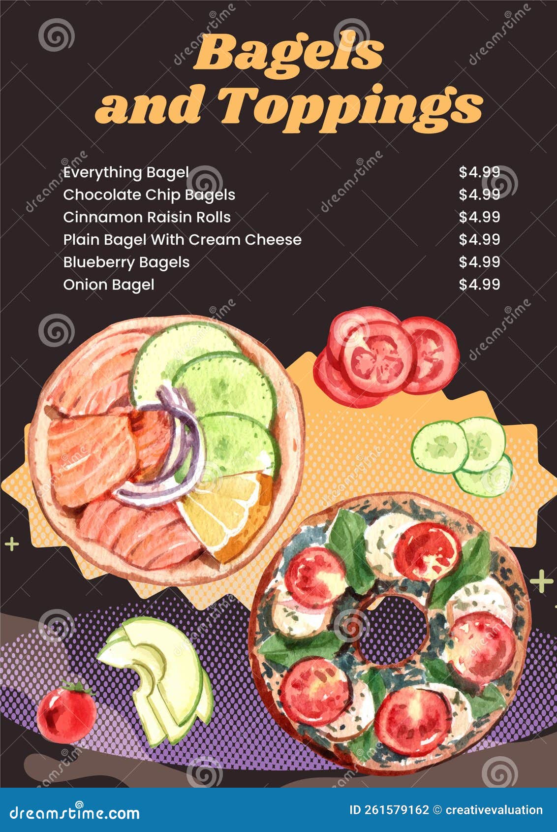 Menu Template with Bagel Day Concept,watercolor Style Stock ...