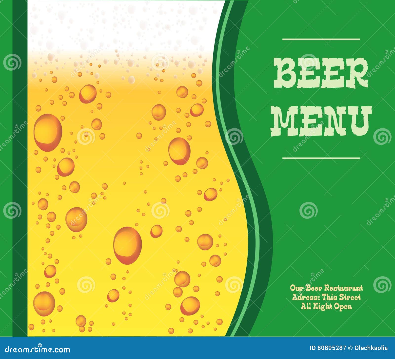 Menu Template With Beer Drops On Green Background Cartoon Vector ...