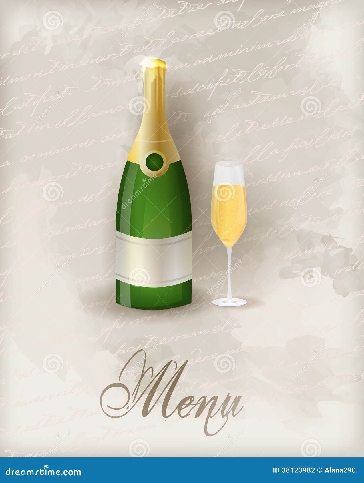 Menu Template with Champagne Bottle Stock Vector - Illustration of ...