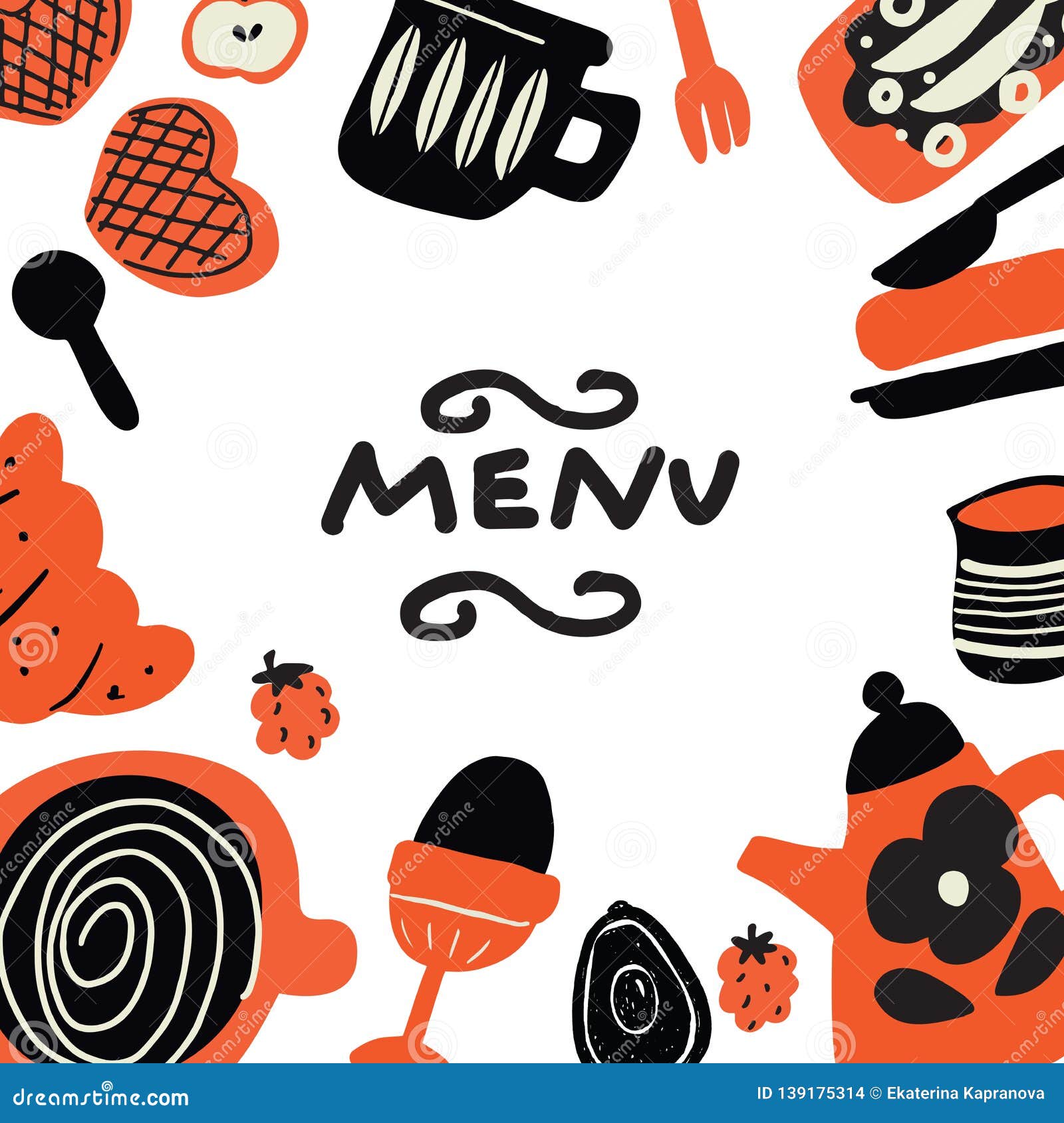 Menu Template with Funny Hand Drawn Elements in Scandinavian Style ...
