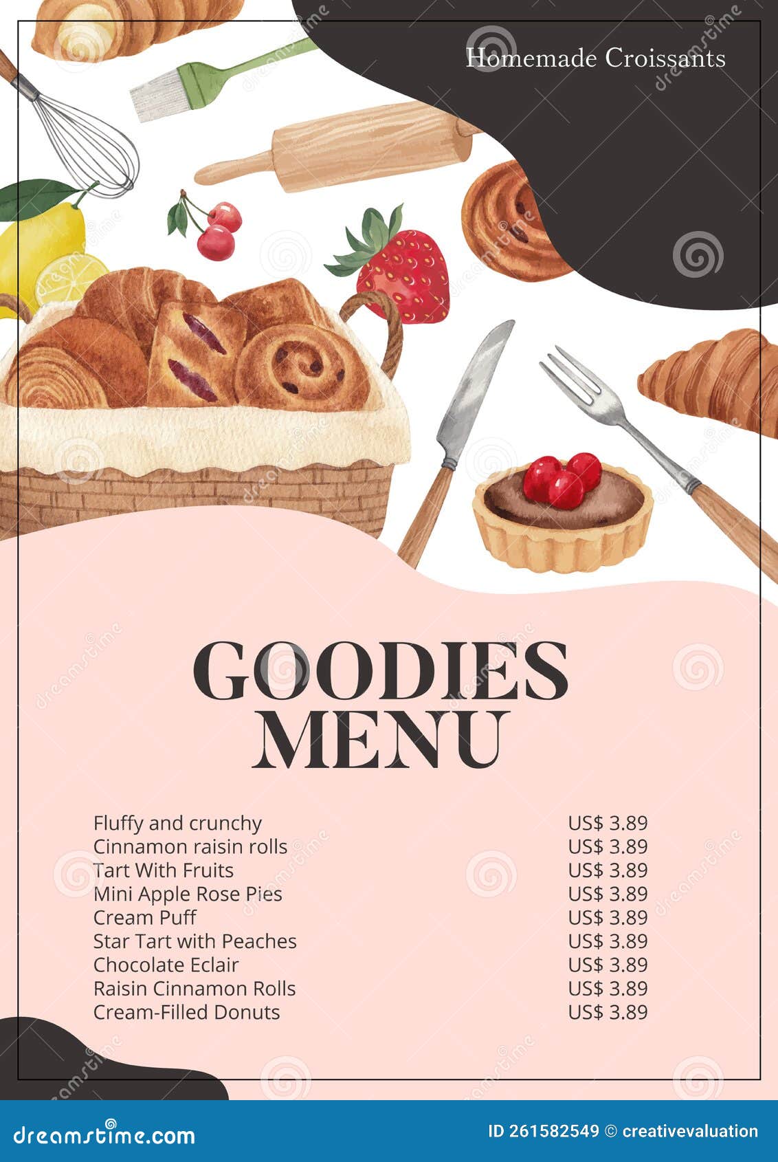 Menu Template with Pastry Day Concept, Watercolor Style Stock ...
