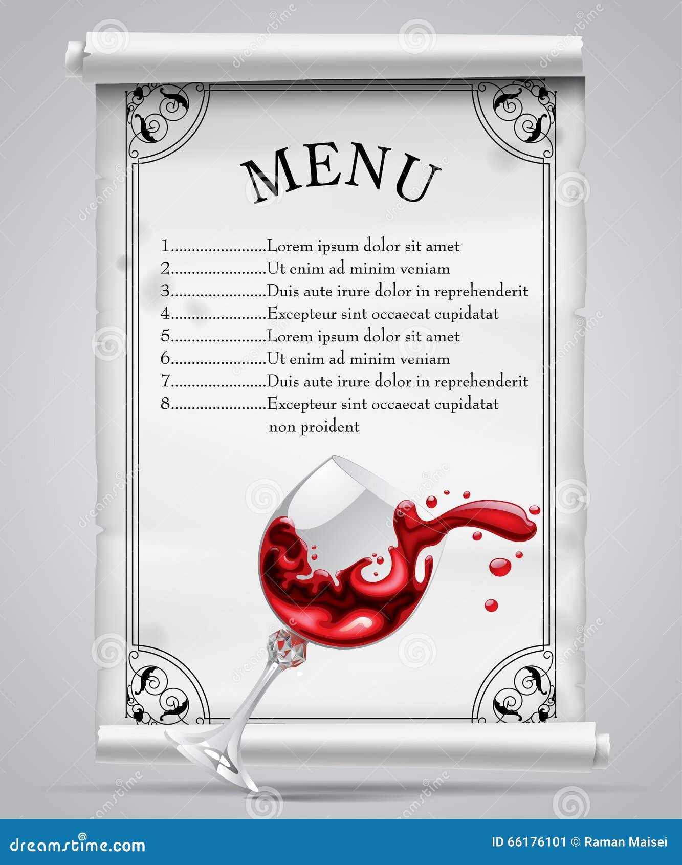 Menu Template on White Parchment Sheet with Decorative Frame and Stock ...