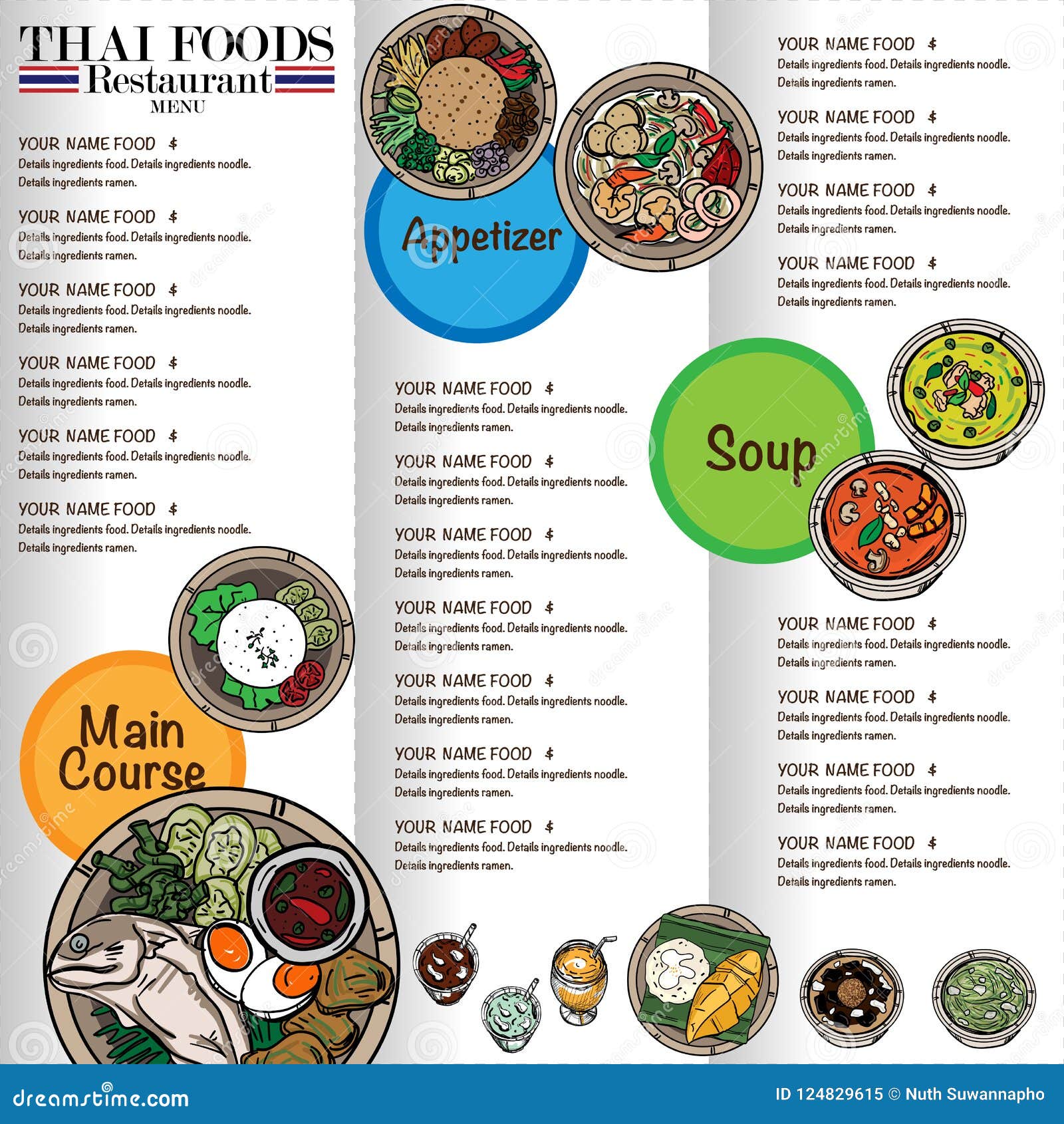 Menu Thai Food Design Template Stock Vector - Illustration of meal ...