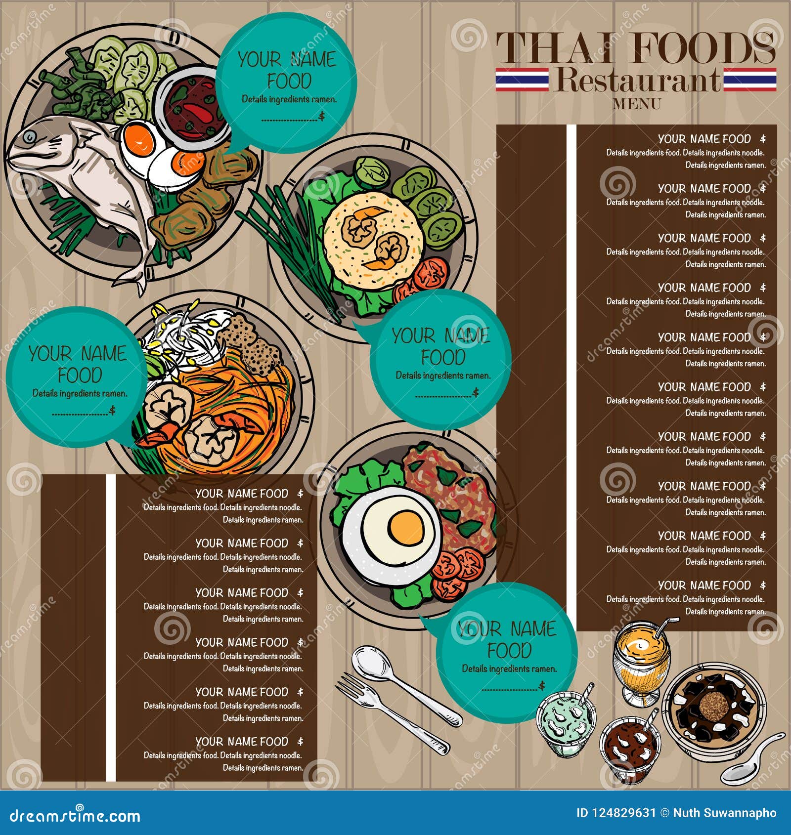 Menu Thai Food Design Template Stock Vector - Illustration of cafe ...