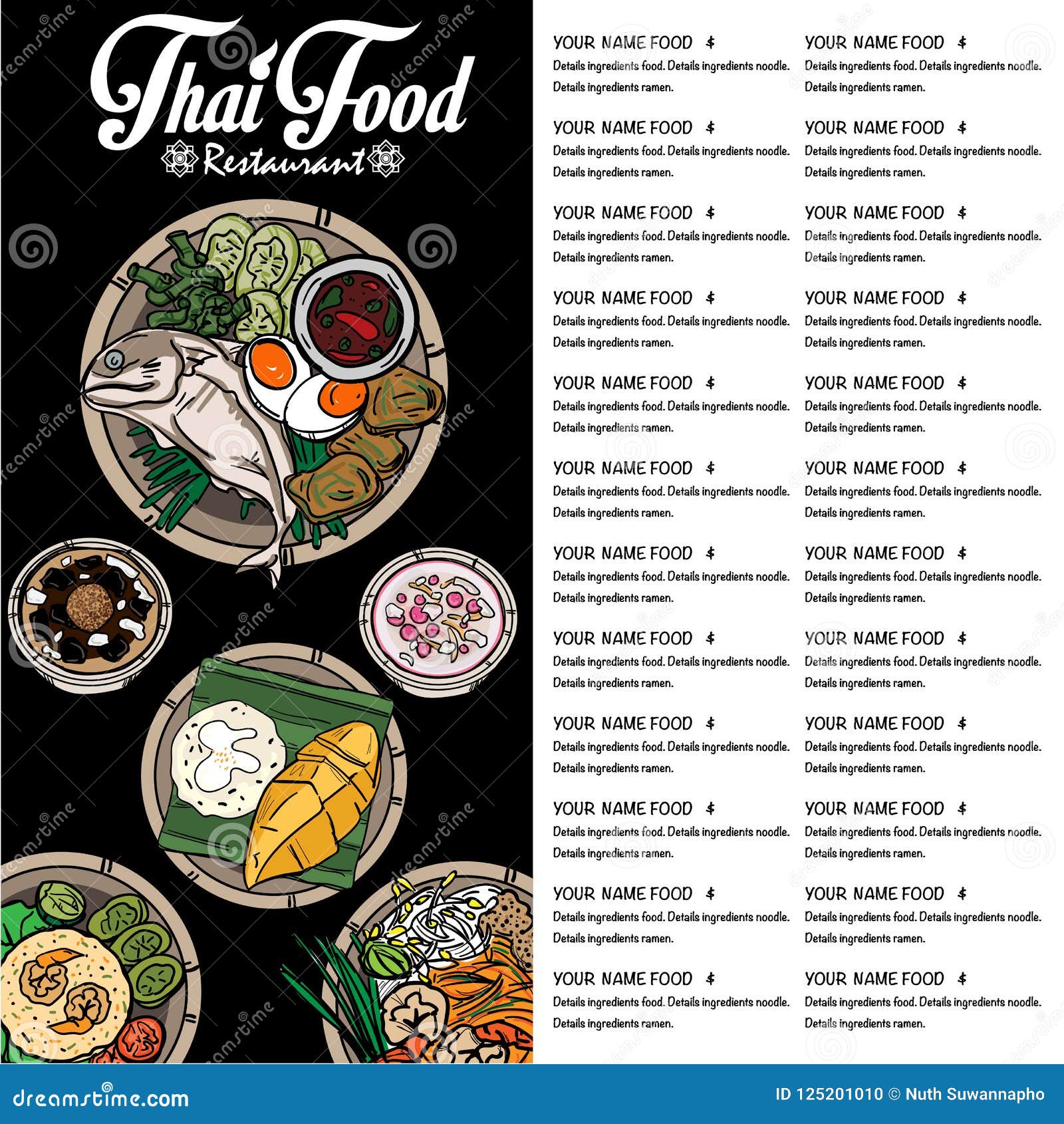 Menu Thai Food Design Template Stock Vector - Illustration of graphic ...