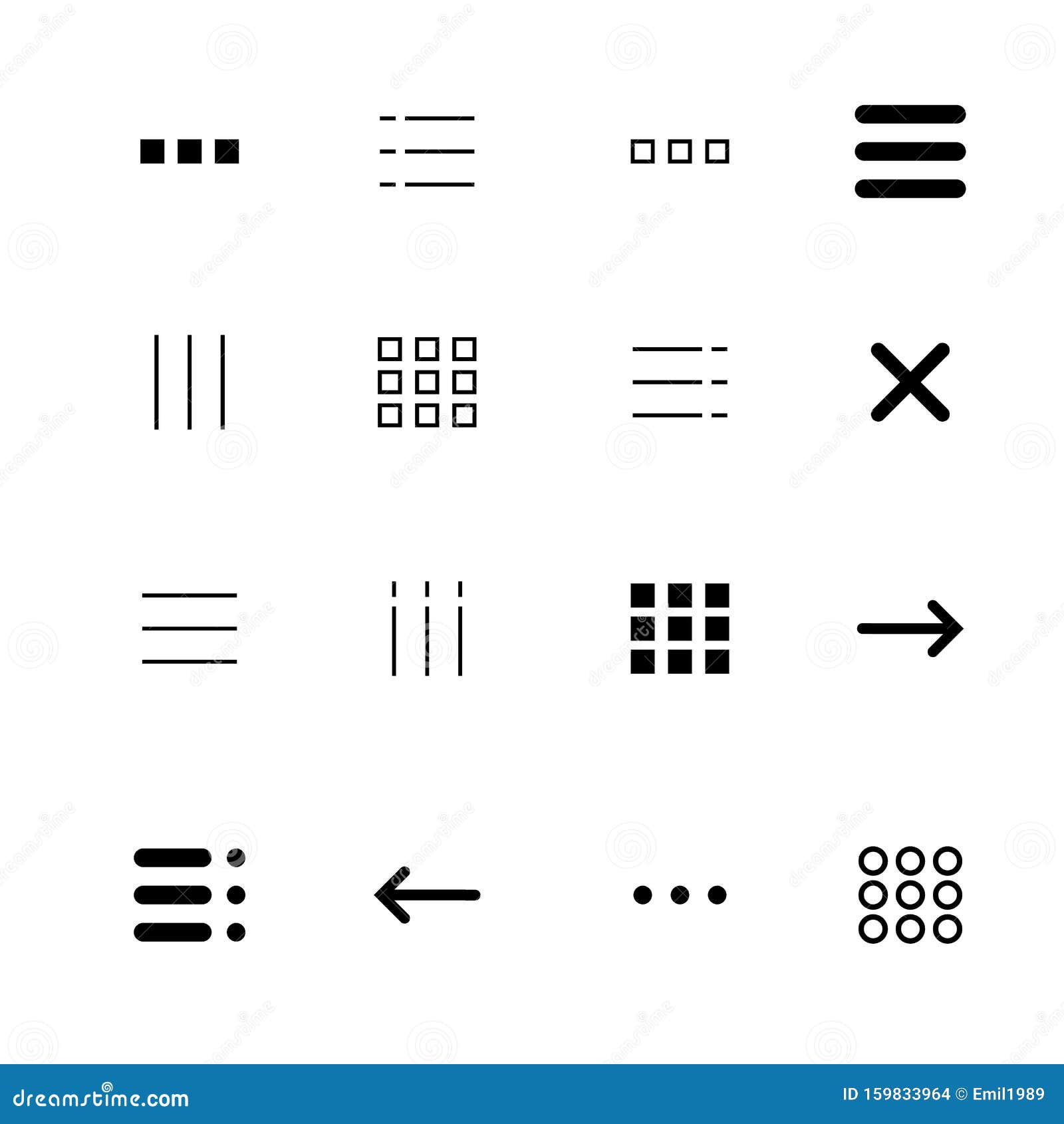 Menu and ui icons set stock illustration. Illustration of icon - 159833964