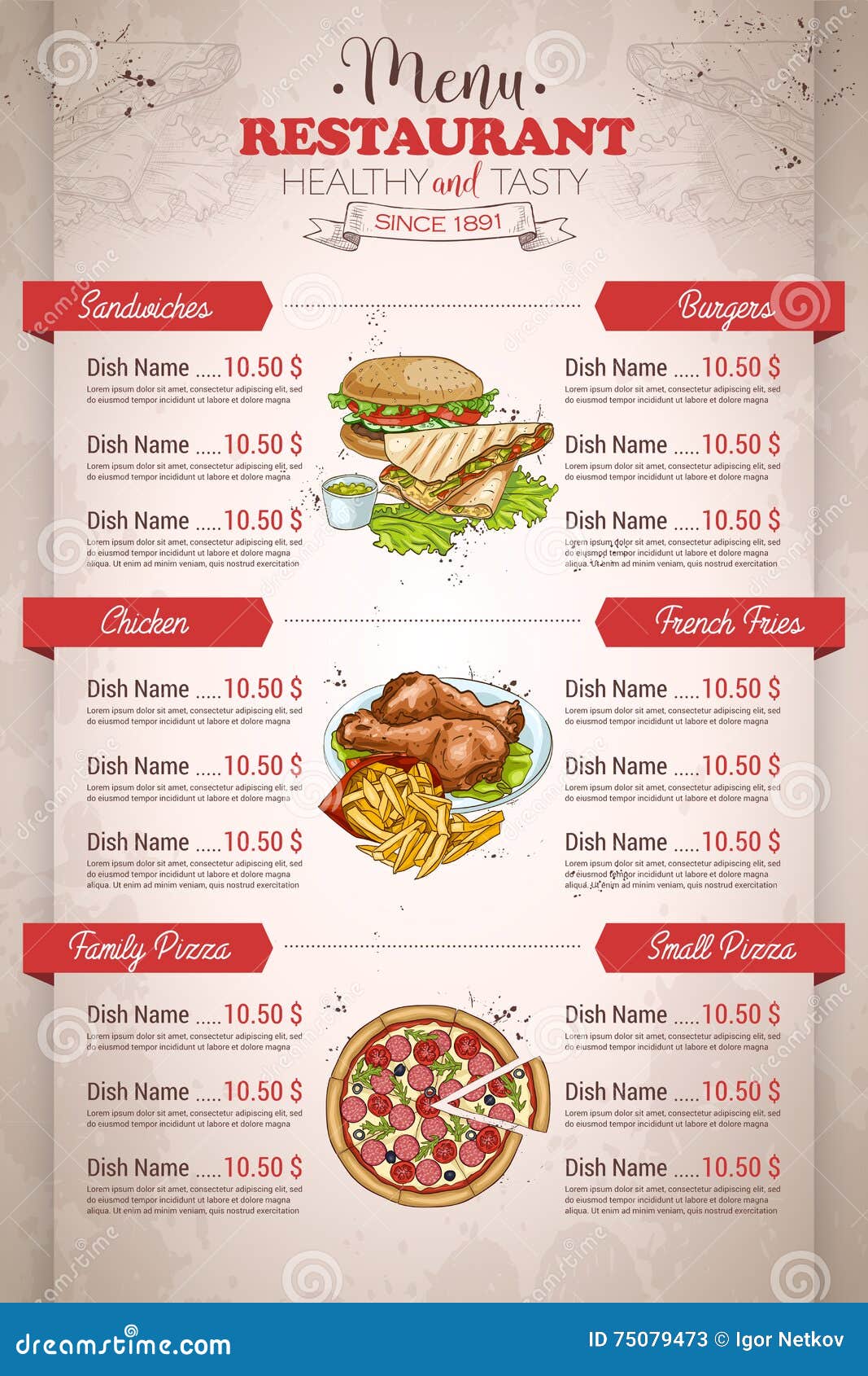 Menu Vertical Da Cor Do Restaurante Ilustração do Vetor - Ilustração de ...