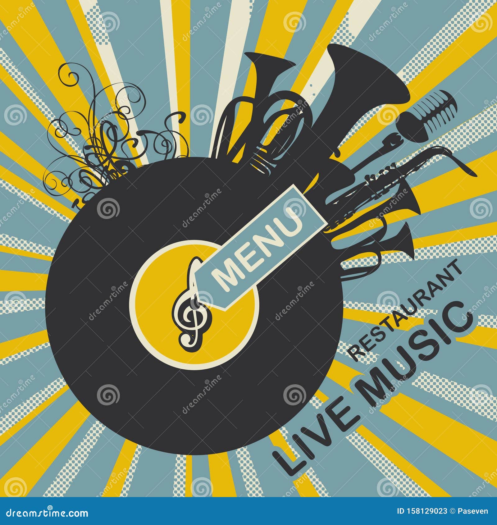 Menu with Vinyl Record and Music Instruments Stock Vector ...