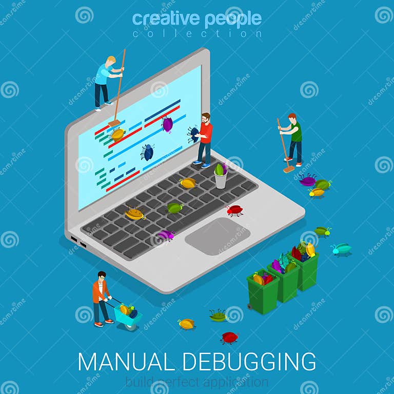 Menual Debugging Engineer Debug Computer Flat Isometric Vector Stock Vector - Illustration of ...