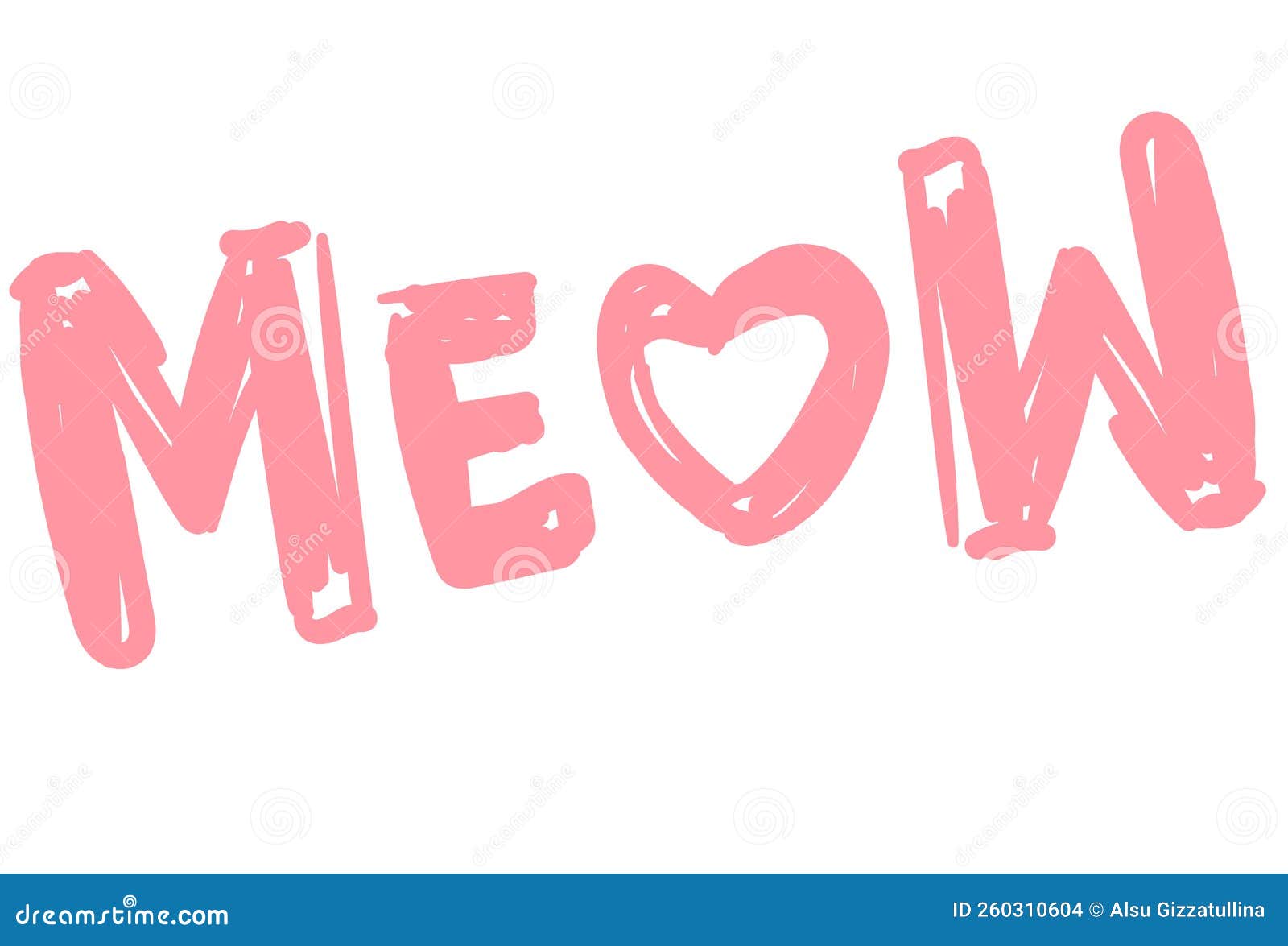 Meow. Hand Drawn Vector Text, Lettering Pink Color Stock Illustration ...