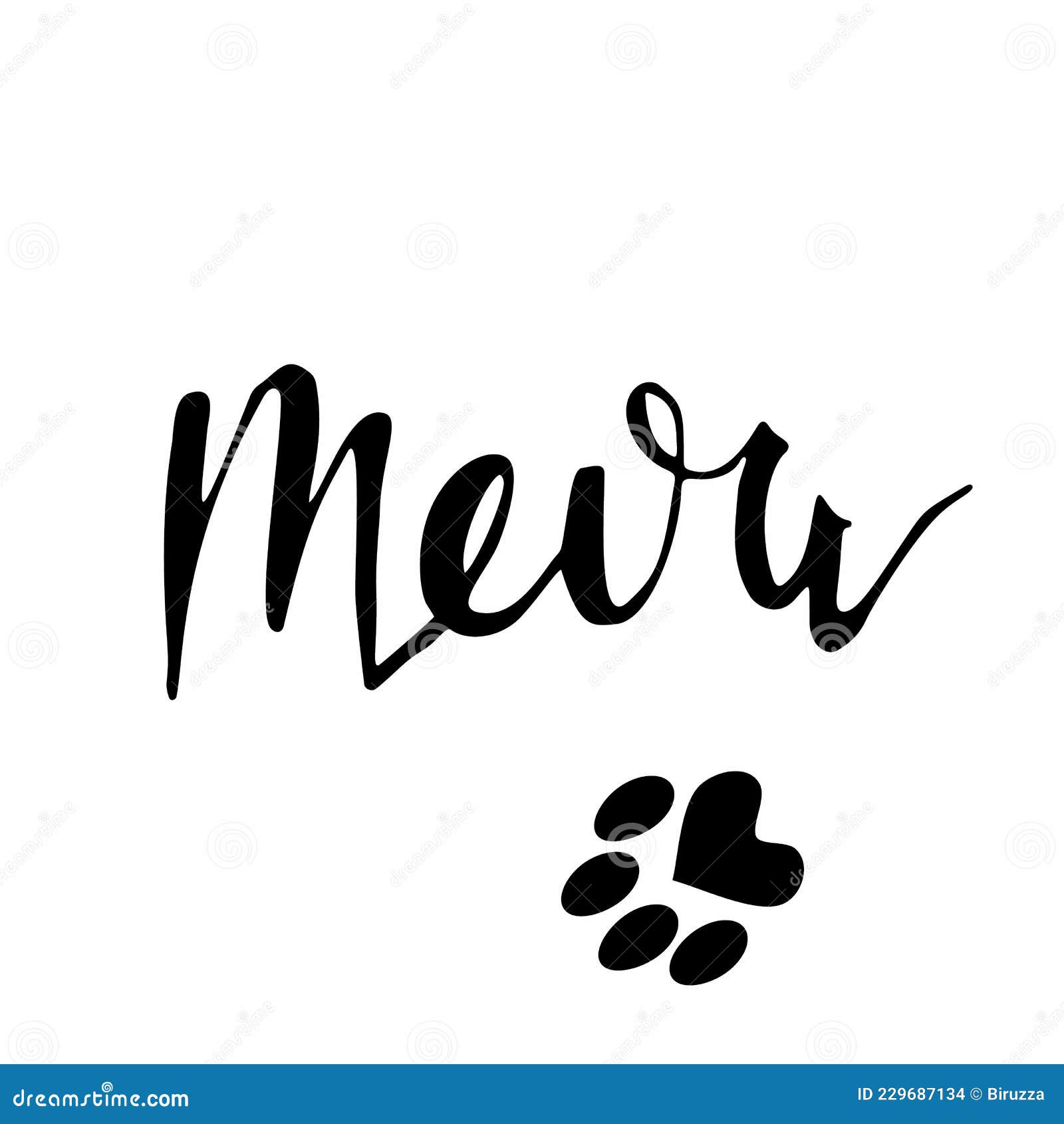Meow Lettering Lettering. Black and White Graceful Lettering Stock ...