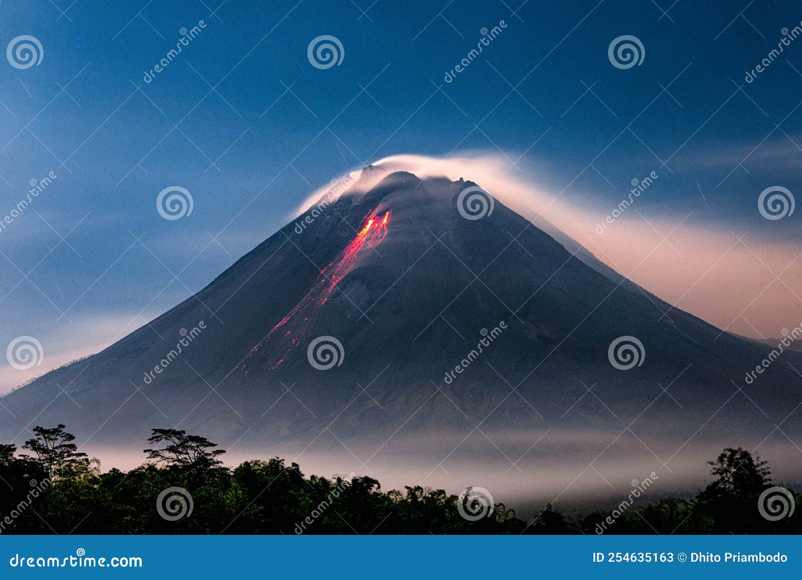 Merapi Night View stock image. Image of light, dusk - 254635163