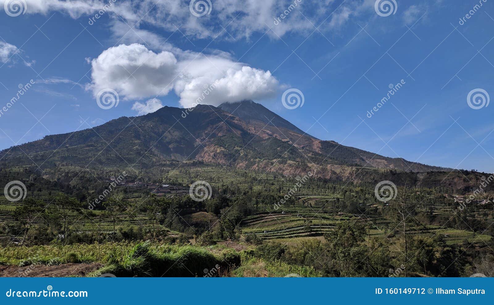 Merapi Volcano Mountain and Blue Sky Background Stock Photo - Image of ...