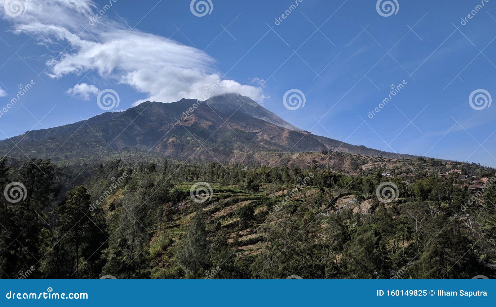 Merapi Volcano Mountain and Blue Sky Background Stock Image - Image of ...